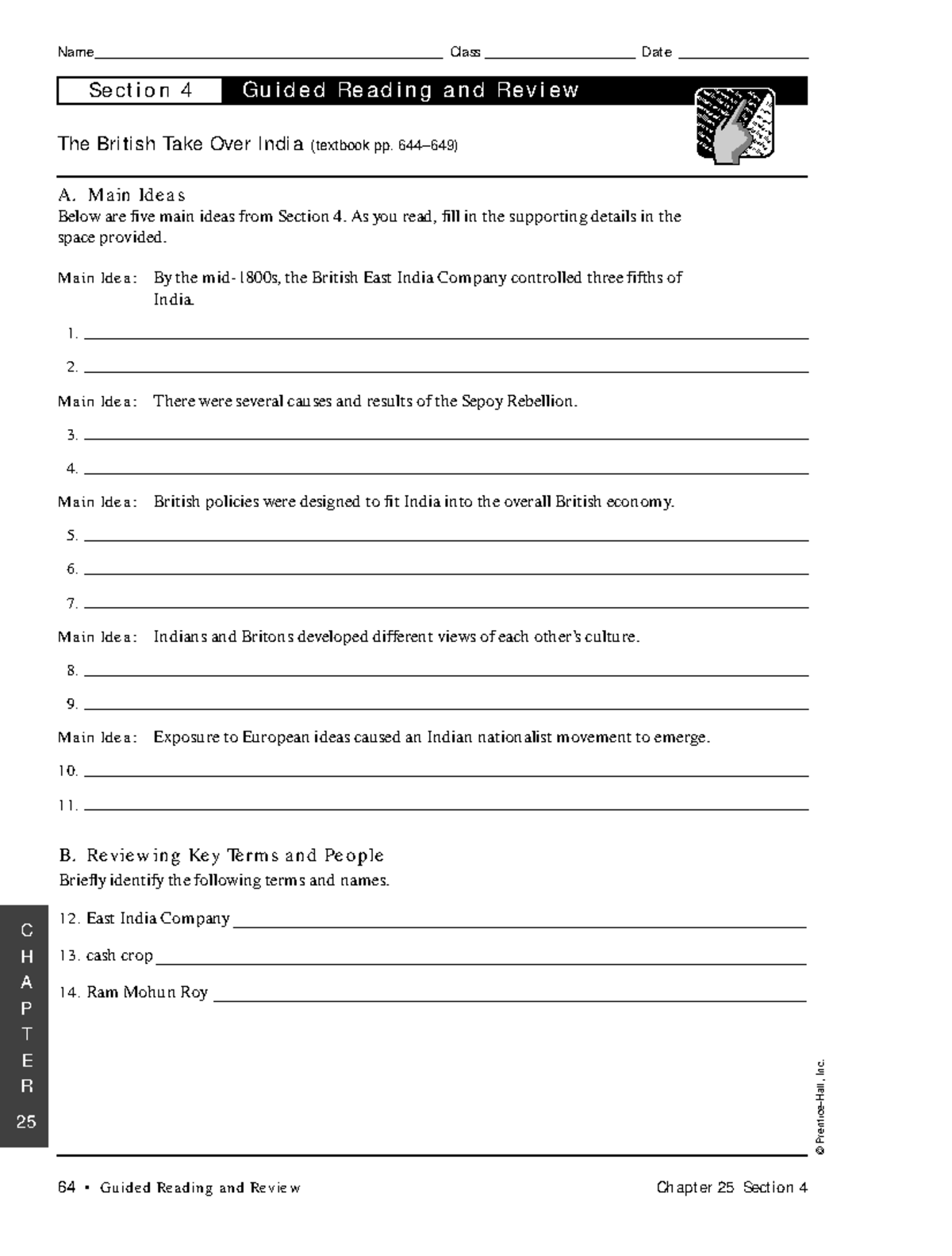 Chapter 25 Section 4 Guided Reading & Review: The British Take Over ...