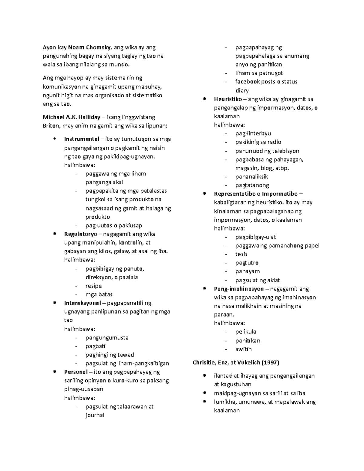 Mga Gamit at Kahalagahan ng Wika sa Lipunan: Isang Pagsusuri - Studocu