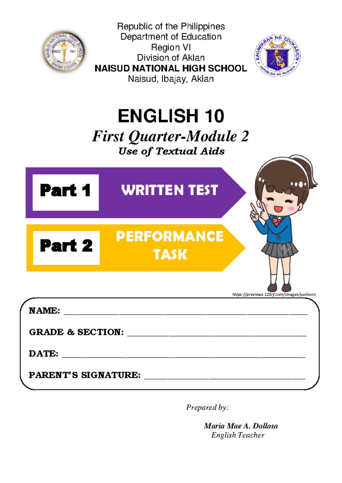EN10-Q1-M2 Worksheet on Use of Textual Aids with Activities - Studocu