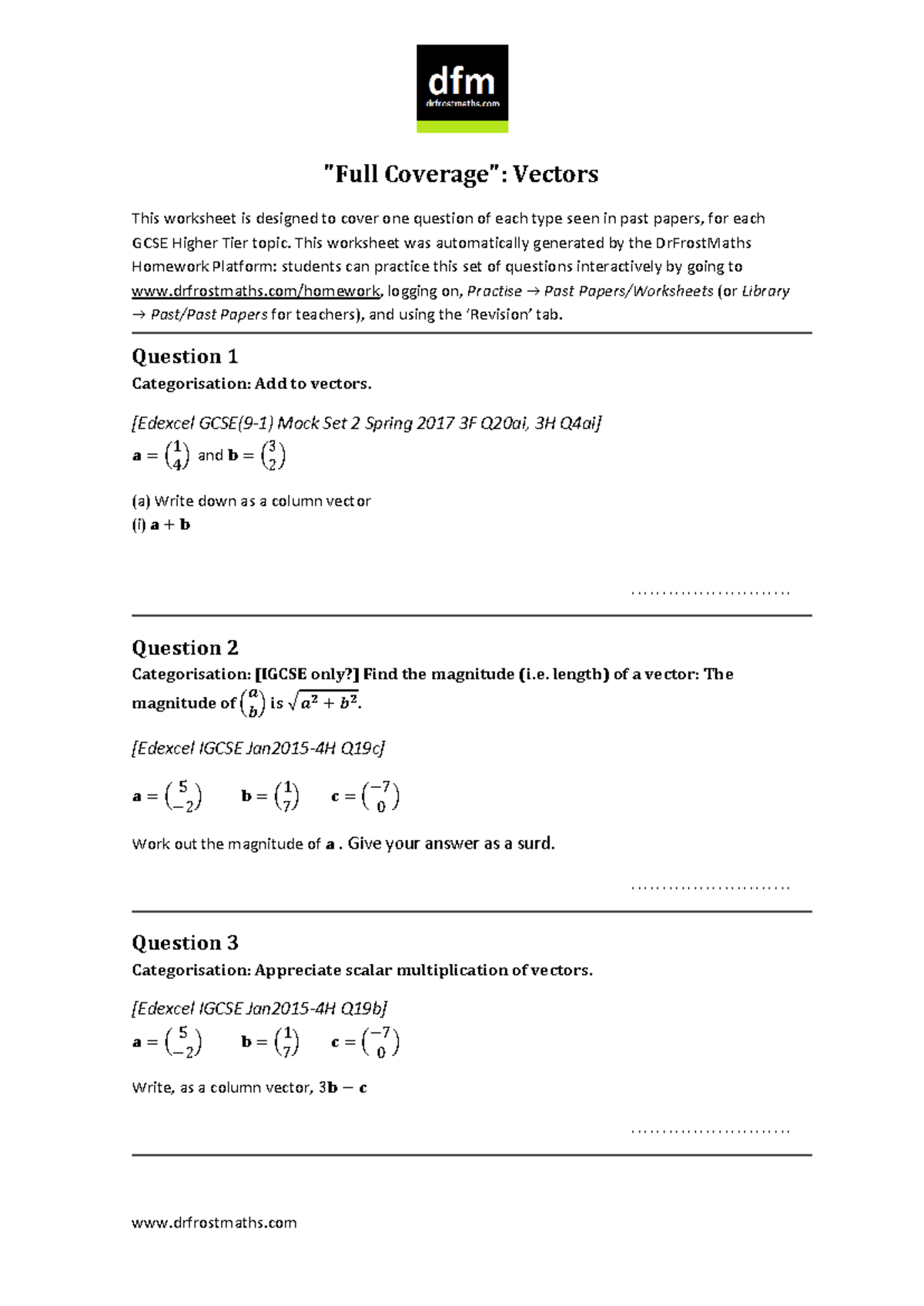 GCSE Higher Tier Vectors Worksheet - Practice Questions - Studocu