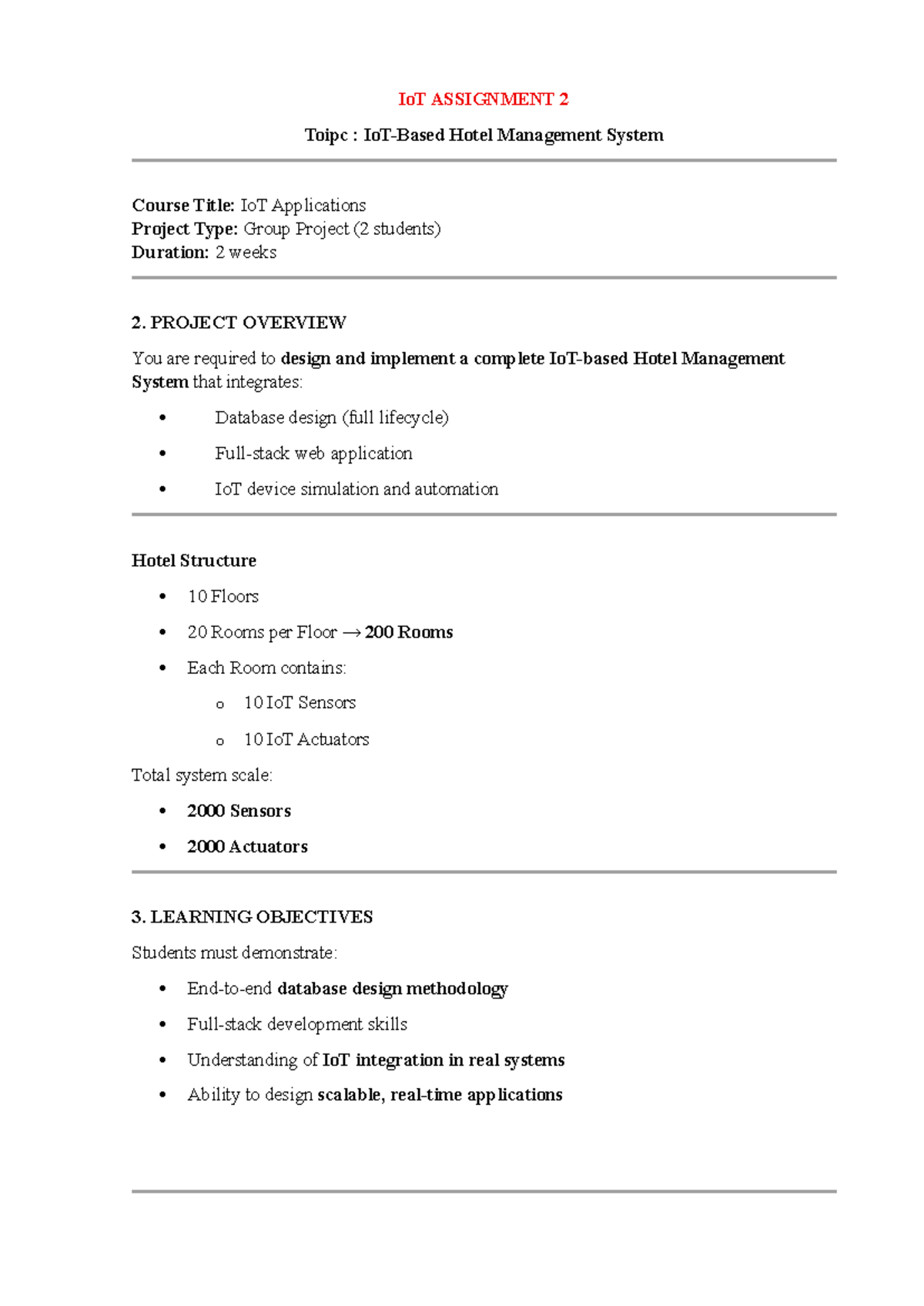 IoT ASSIGNMENT 2: Hotel Management System Design & Implementation - Studocu