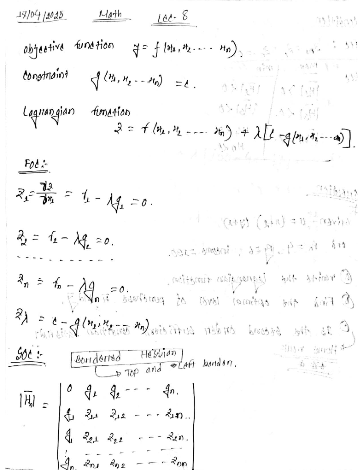 M.E class lec - Mathematical economics - Math 8 objective function rn ...