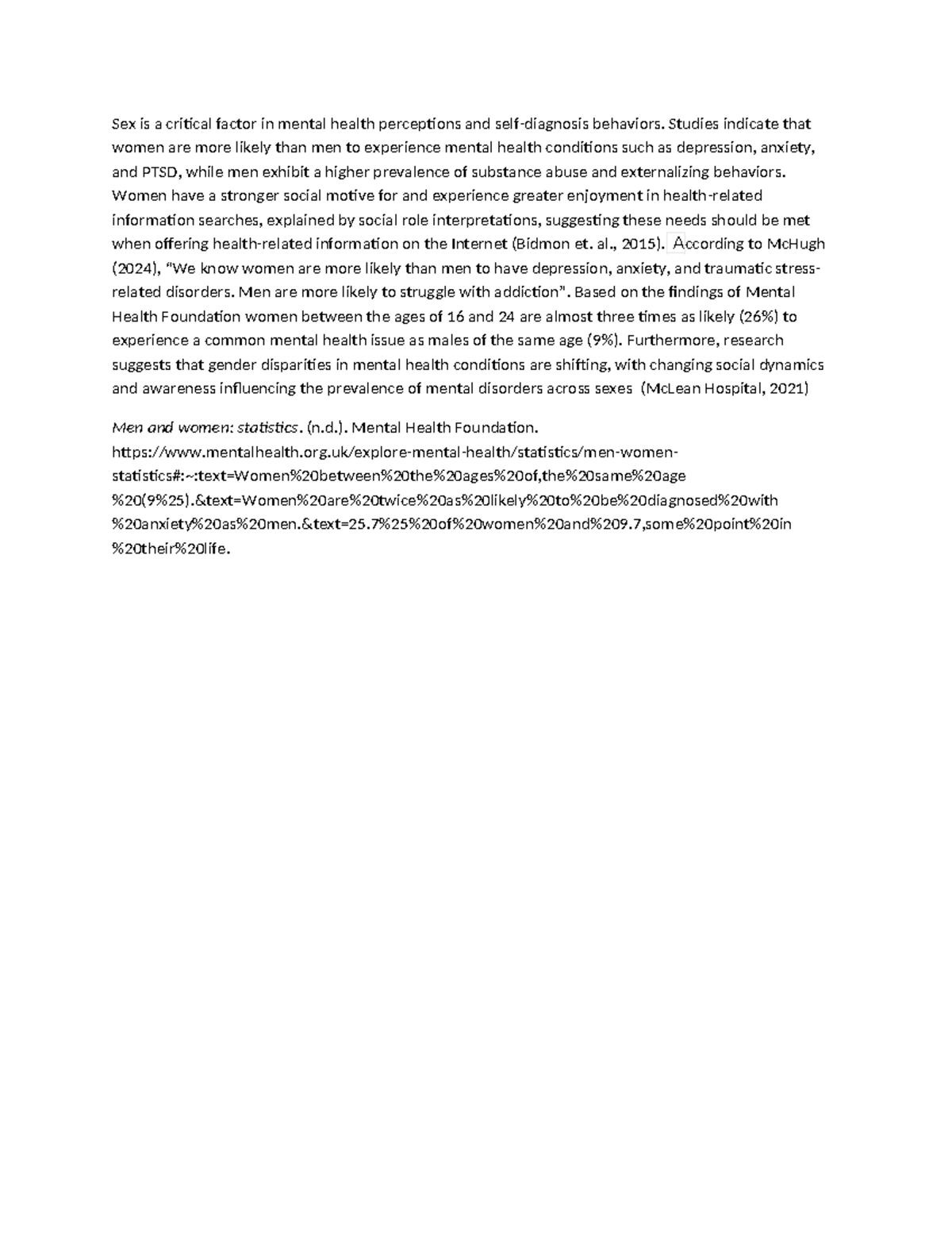 Gender Differences in Mental Health: A Conceptual Framework - SCHOOL ...