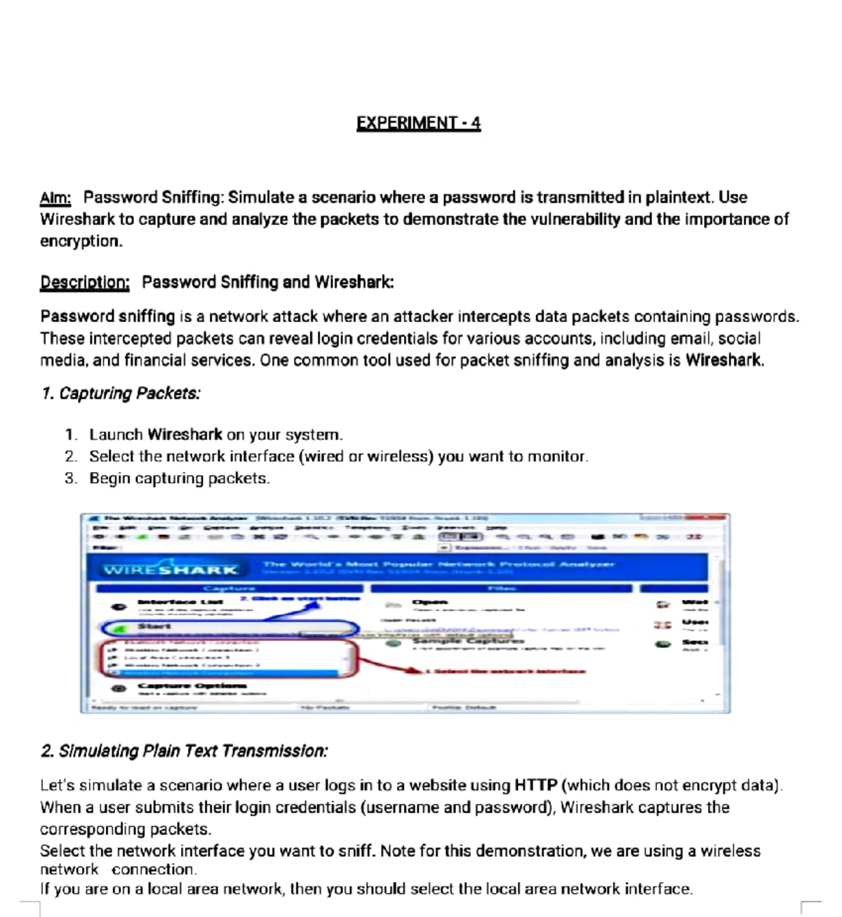 Experiment No. 2: Cyber Security Workshop - Password Sniffing with ...