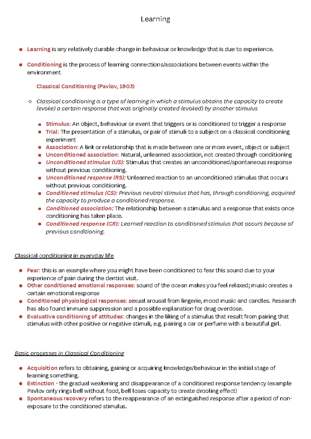 3.2 Learning 2 - PSYC Classical & Operant Conditioning Notes - Studocu