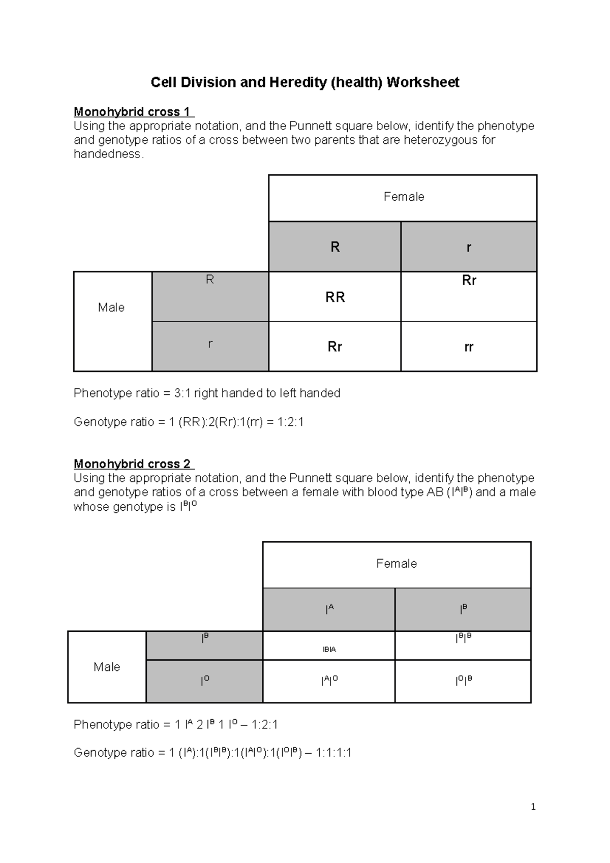 Cell Division and Heredity Worksheet (Biology Study Guide) - Studocu