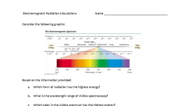 Electromagnetic Radiation Calculations - Light Worksheet Notes - Studocu
