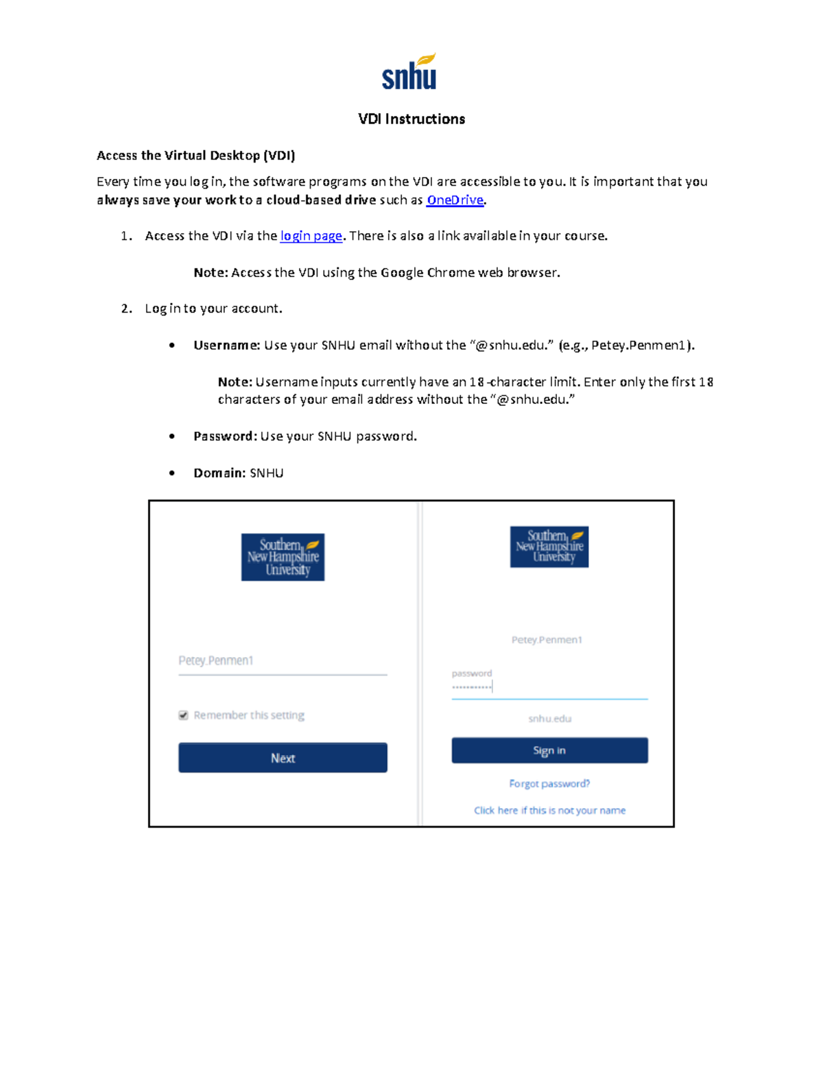 VDI Access Instructions for SNHU Courses - Step-by-Step Guide - Studocu
