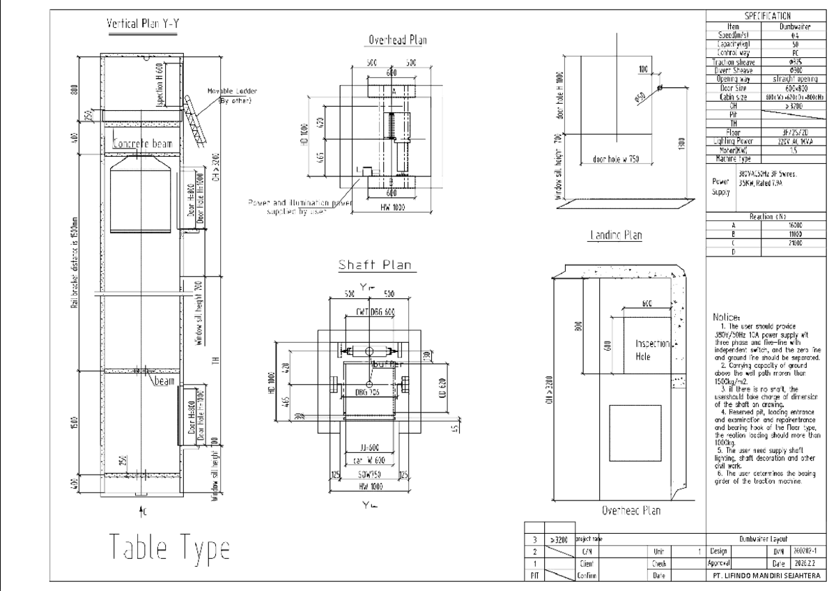Dumbwaiter Overhead Plan Specification DB50-1000X1000 - Studocu