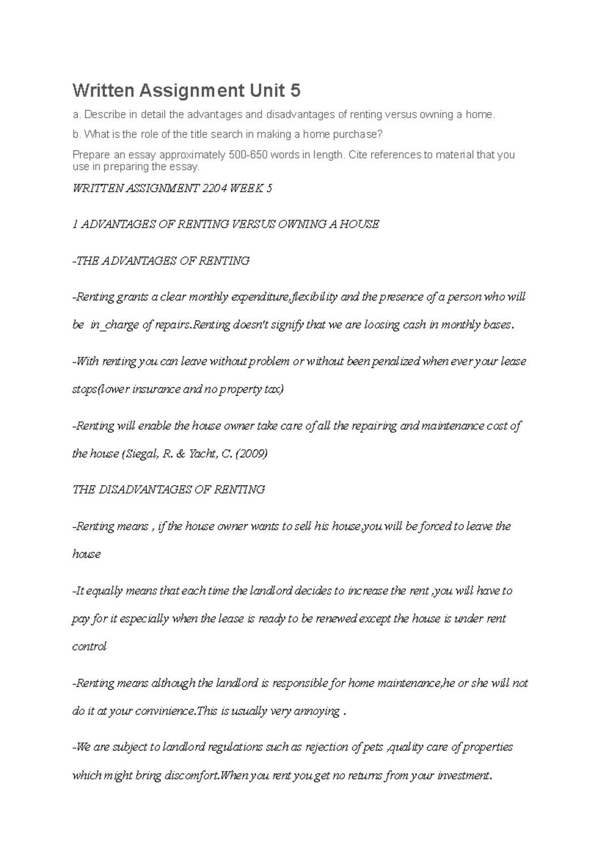 Renting vs. Owning a House: Advantages & Disadvantages - 2204 - Studocu