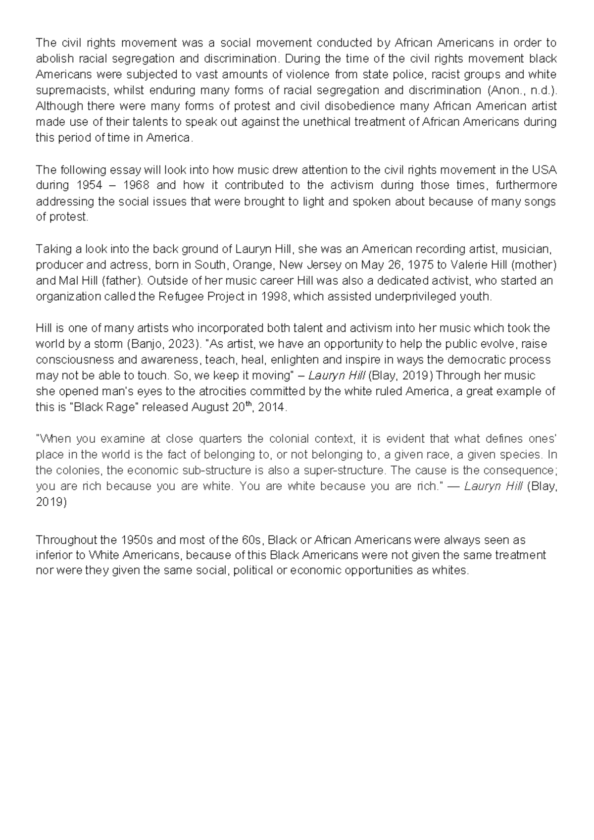 History Assignment T2: The Role of Music in the Civil Rights Movement ...