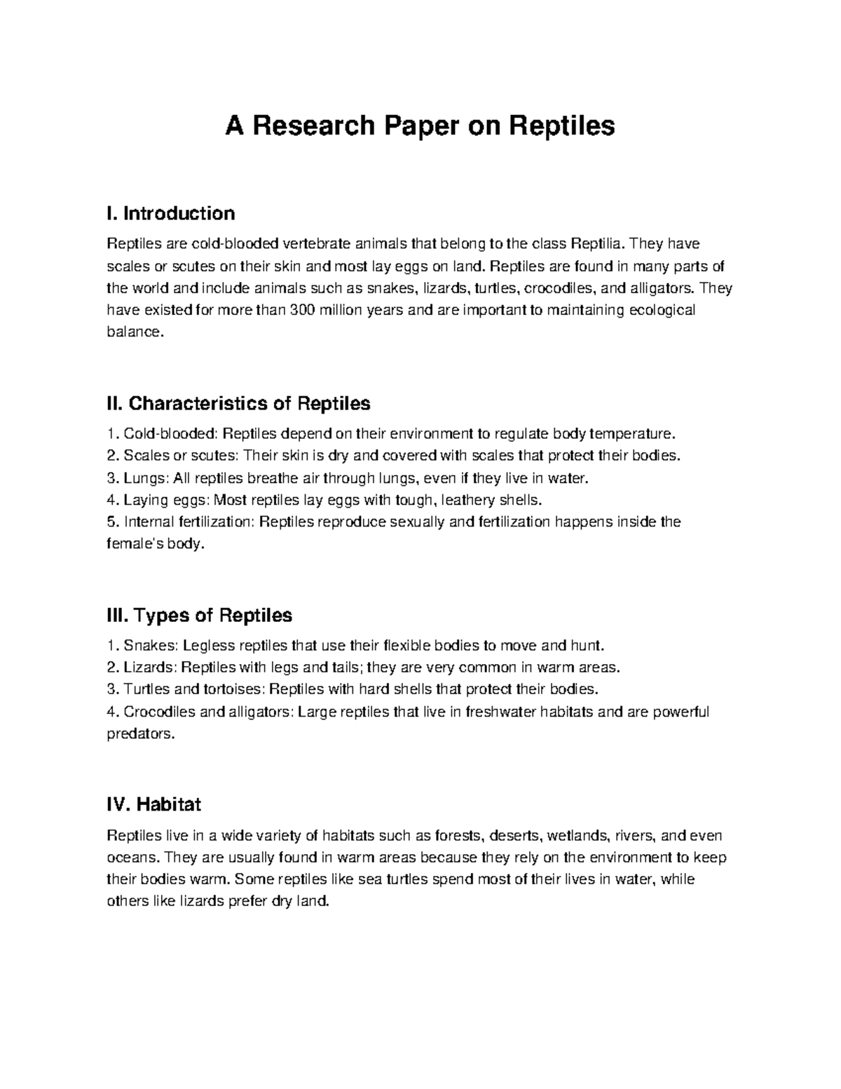 Research Paper on Reptiles: Characteristics, Habitat & Conservation ...