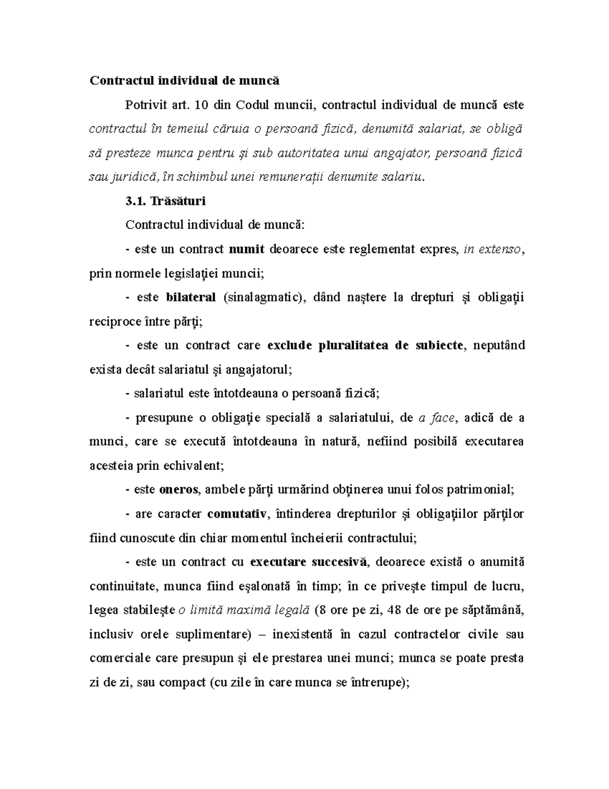 Contract Individual de Munca - Contractul individual de muncă Potrivit art. 10 din Codul muncii ...
