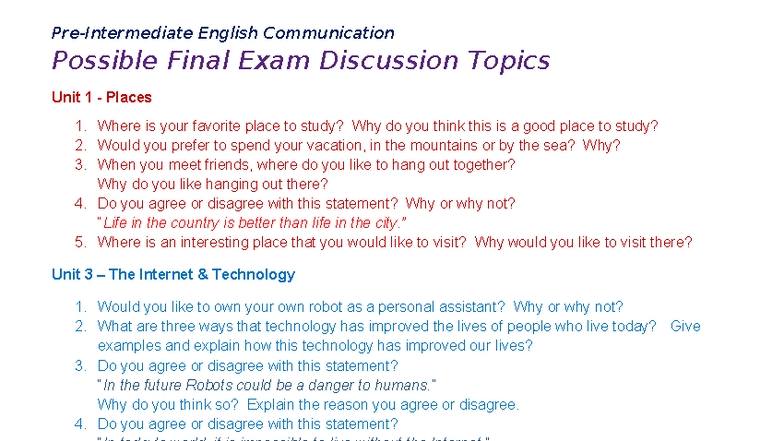 Possible Pre EC Final Exam Discussion Topics [Fall 2025] - Studocu