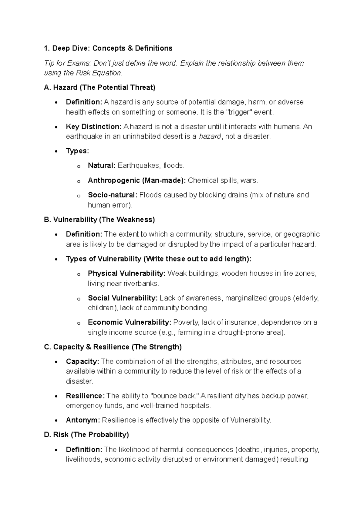 Unit 1: Disaster Management Concepts and Definitions for Exams - Studocu