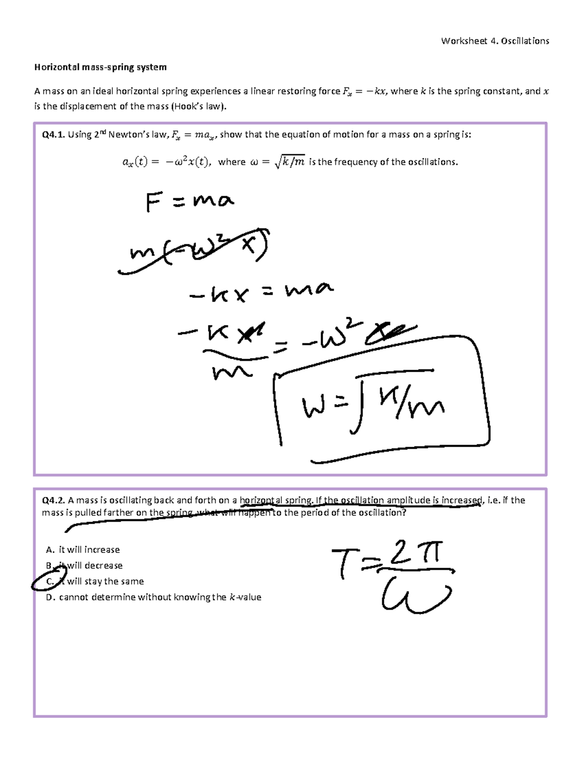 Worksheet 101: Oscillations & Energy in Harmonic Motion - Studocu