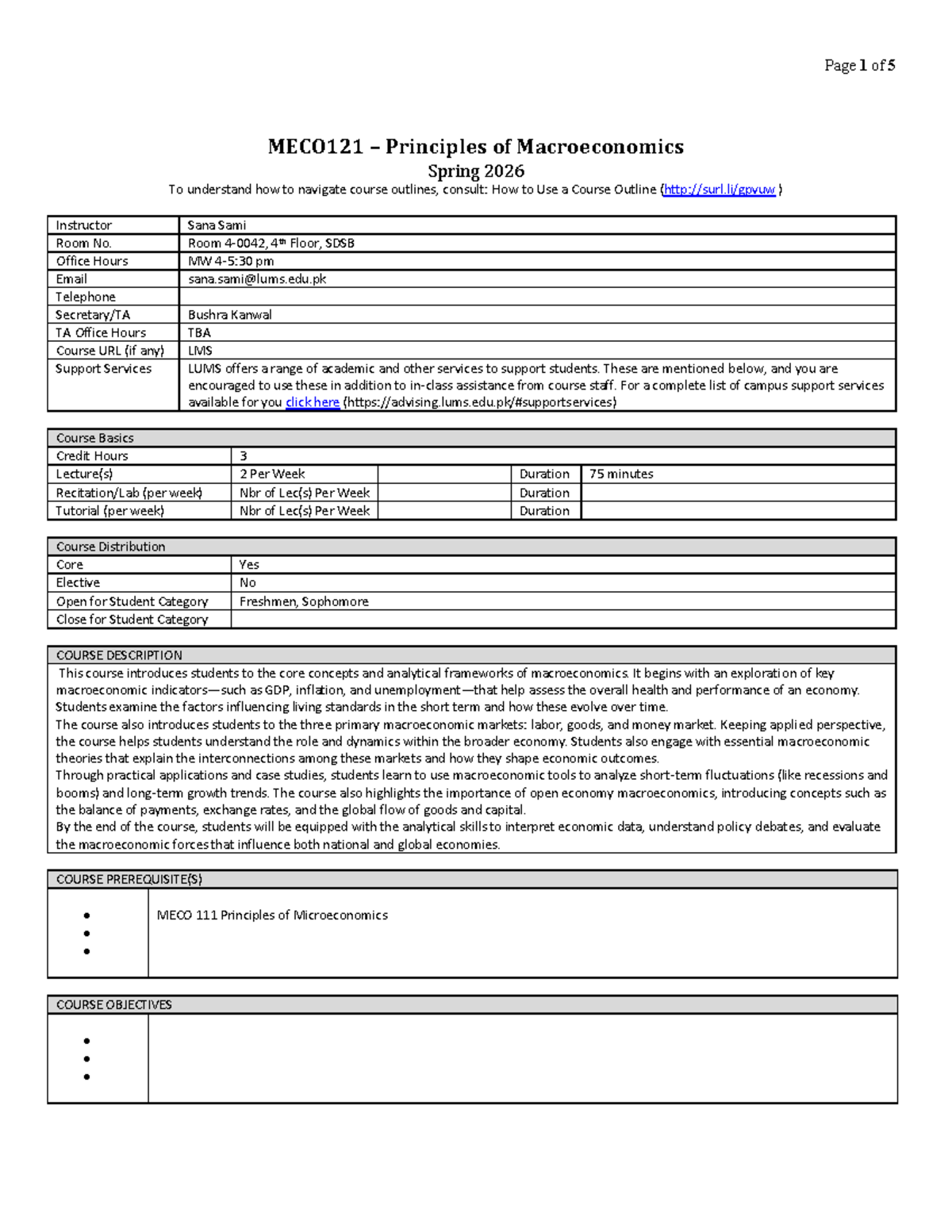 MECO121 Principles of Macroeconomics Course Outline - Spring 2026 - Studocu