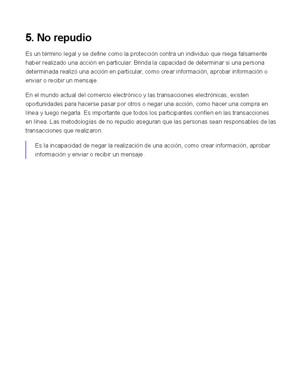 5. No Repudio: Protección Legal en Transacciones Electrónicas - Studocu