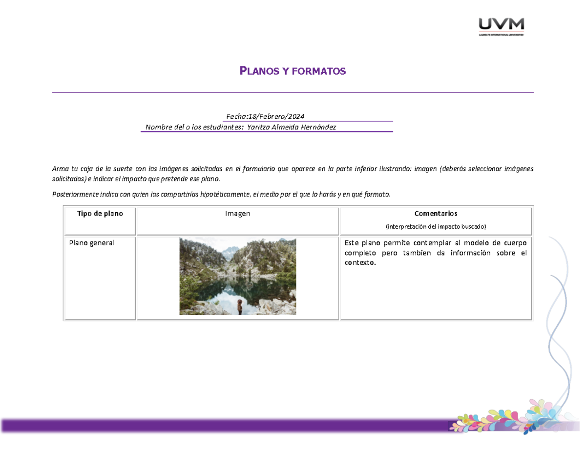 Actividad 6: Planos y Formatos en Fotografía Visual - UVM - Studocu