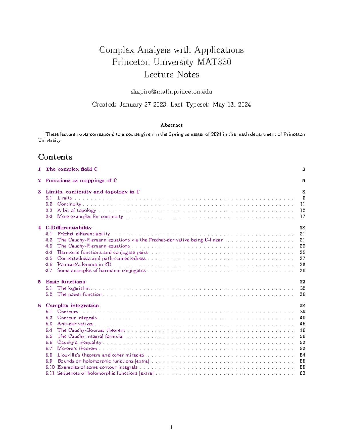 Complex Analysis Lecture Notes MAT330 - Princeton University - Studocu