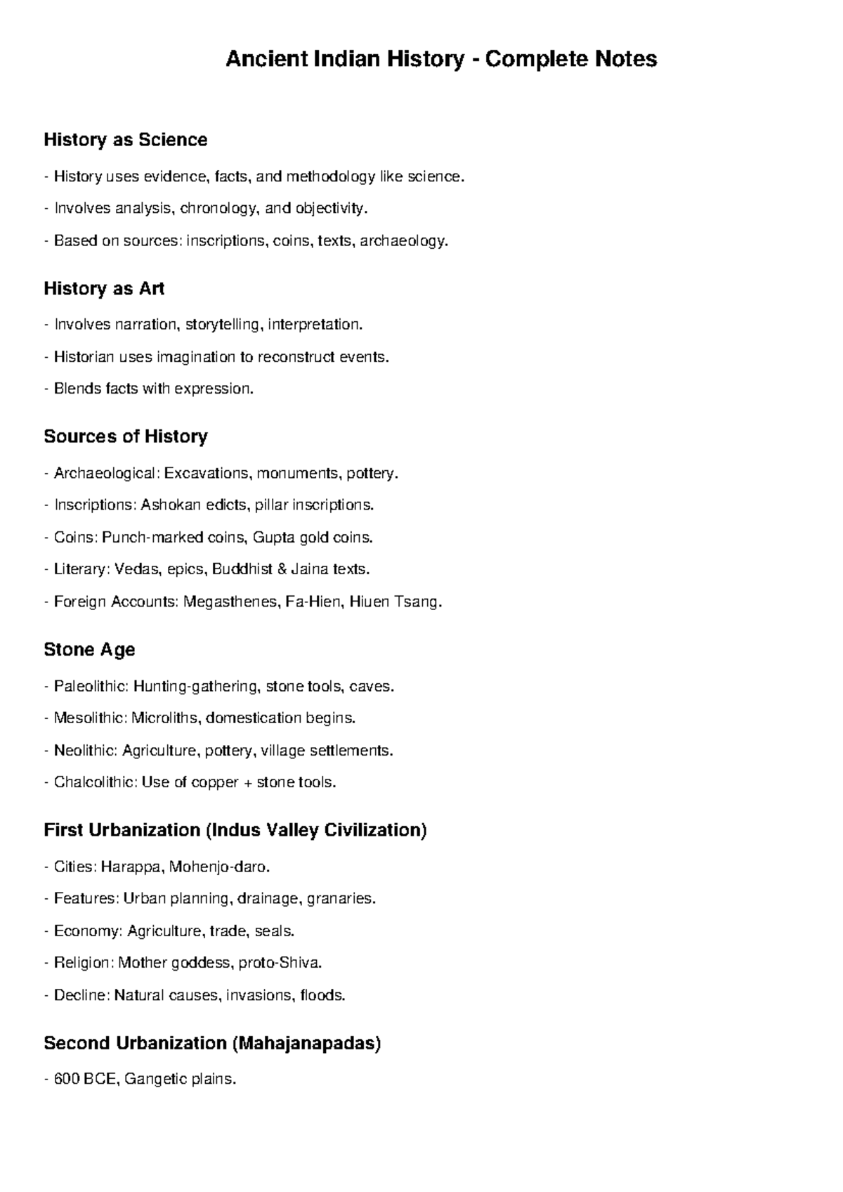 Ancient Indian History Notes: Key Concepts & Sources - Studocu