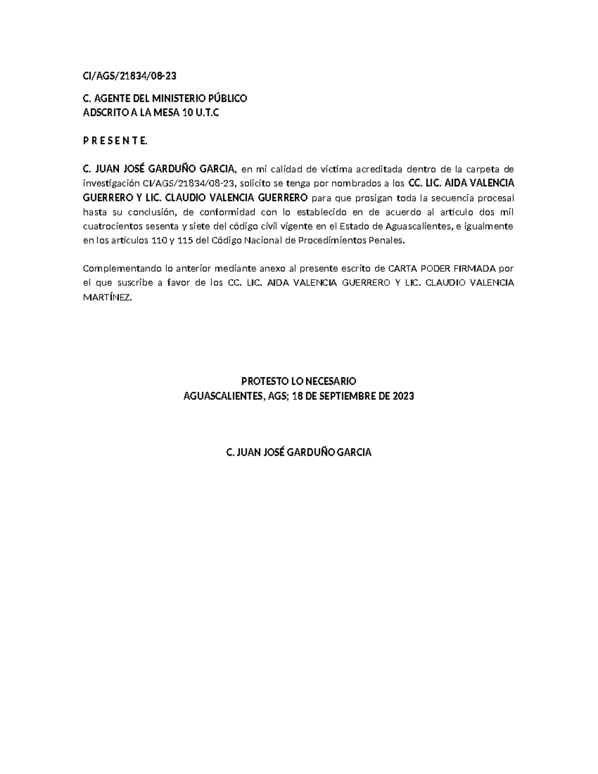 CI/AGS/21834/08- Solicitud de Nombramiento de Abogados en Procedimiento - Studocu