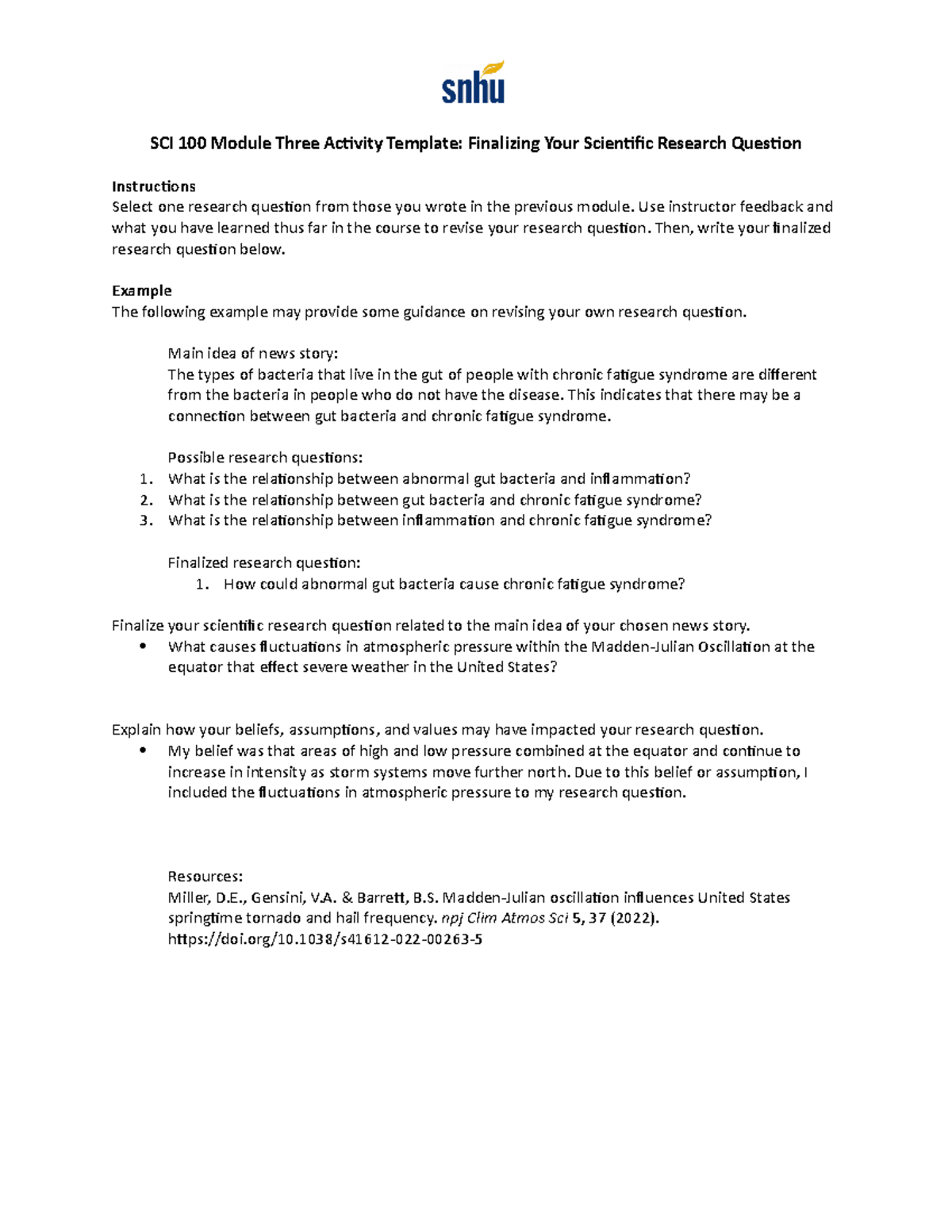 SCI 100 Module Three Activity - Use instructor feedback and what you ...