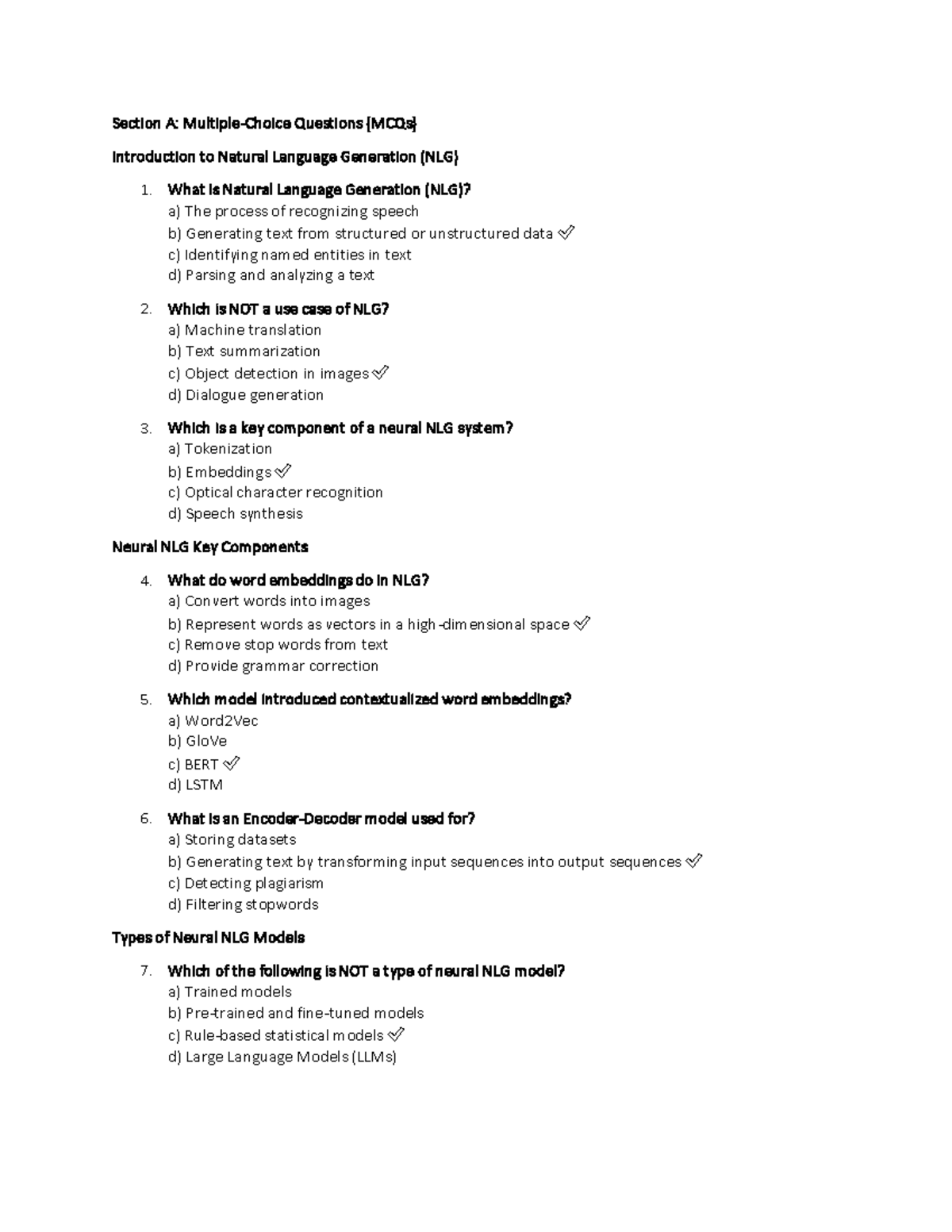 CM 101: Final Exam - Questions on Natural Language Generation (NLG ...