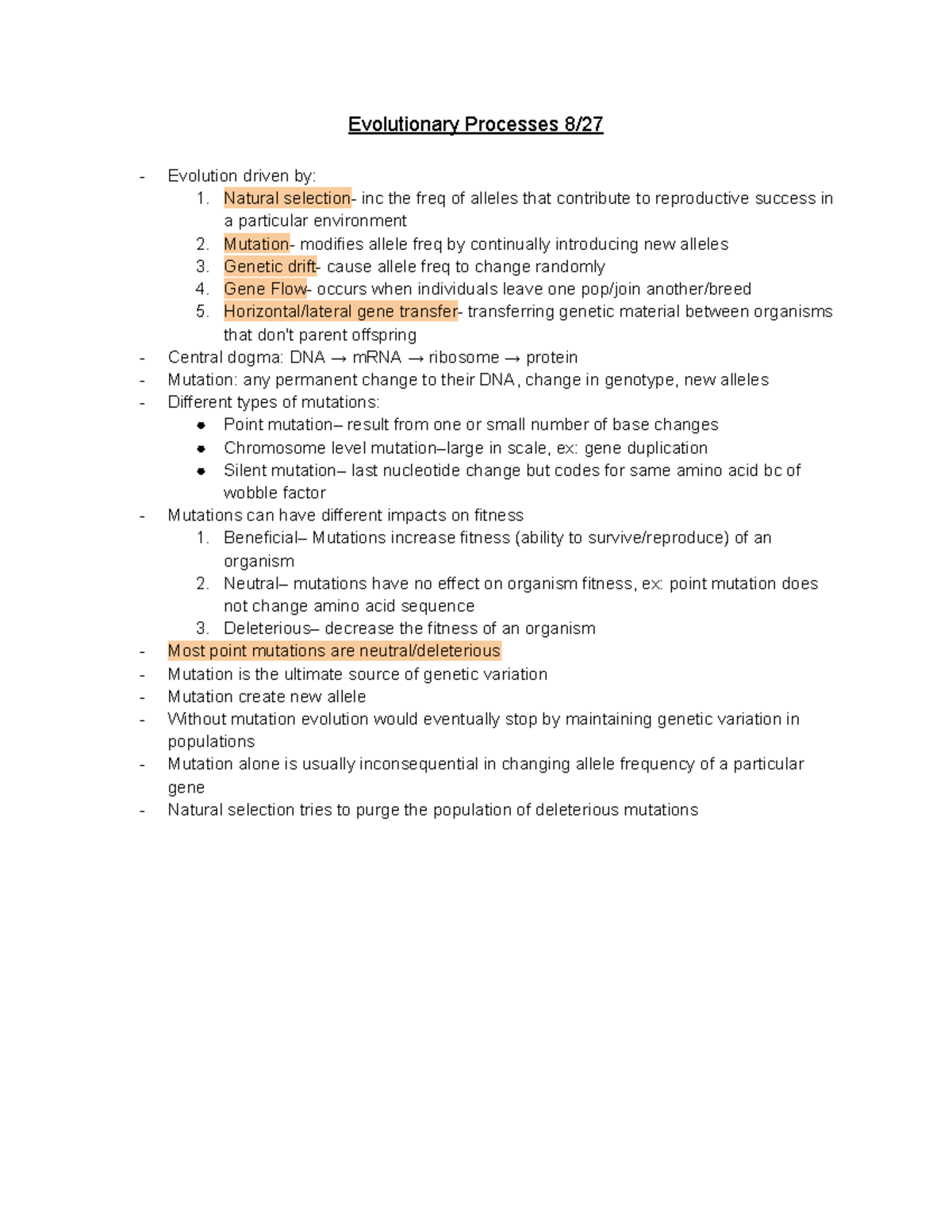 Evolutionary Processes: Key Concepts in BIO 1620 - Studocu