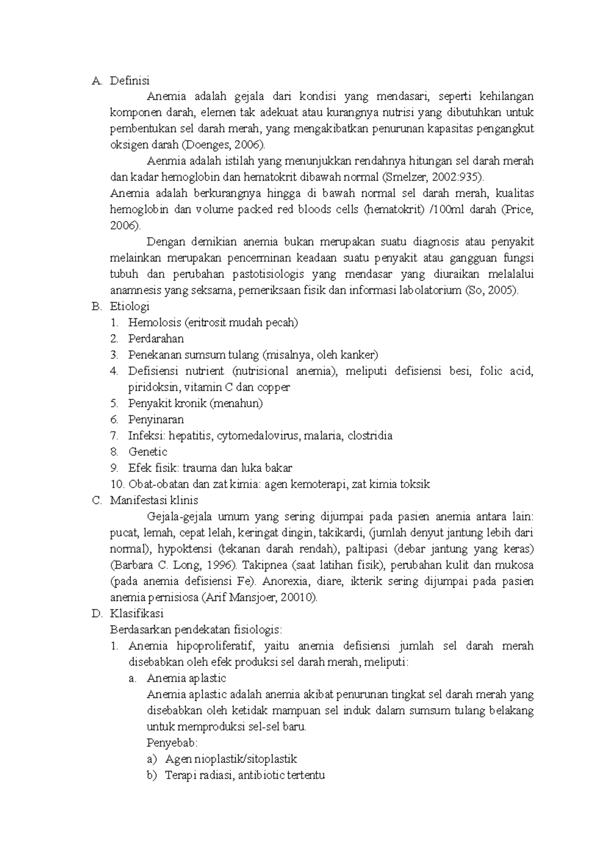 Lp Anemia: Pengertian, Etiologi, dan Intervensi Keperawatan - Studocu