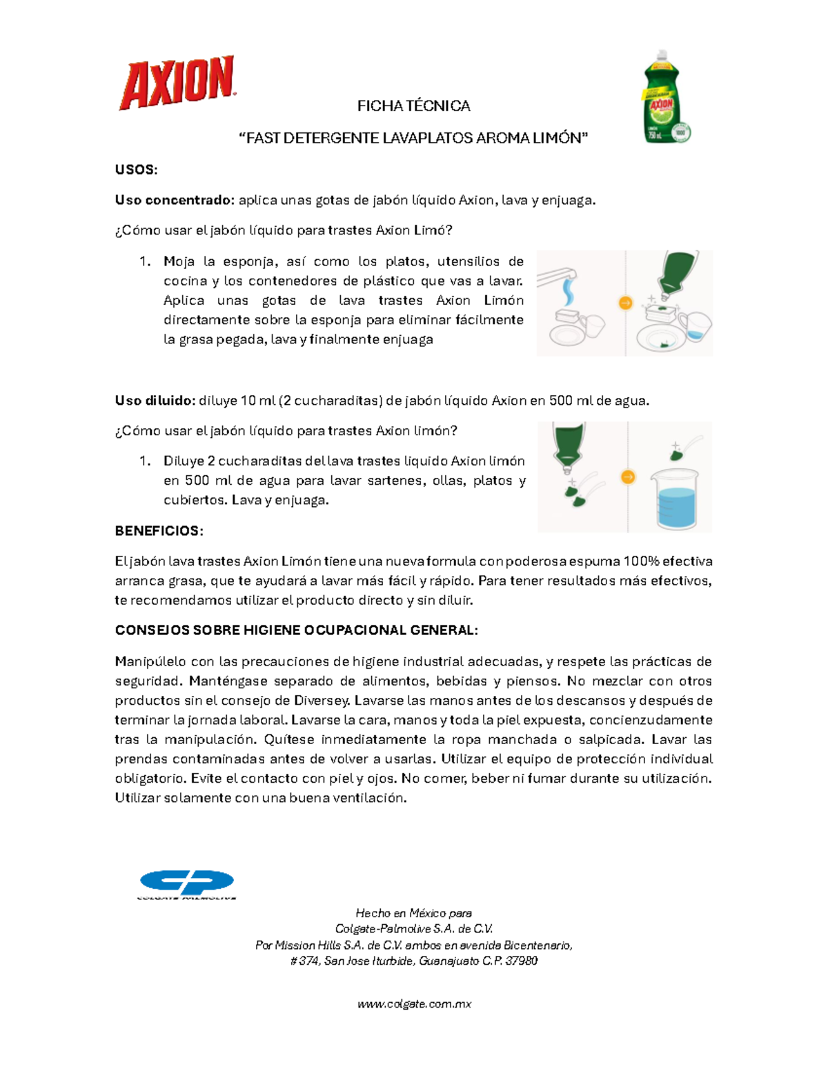 FT Axión Limón - FICHA TECNICA DE AXION LIMON - Hecho en México para Colgate-Palmolive S. de C ...