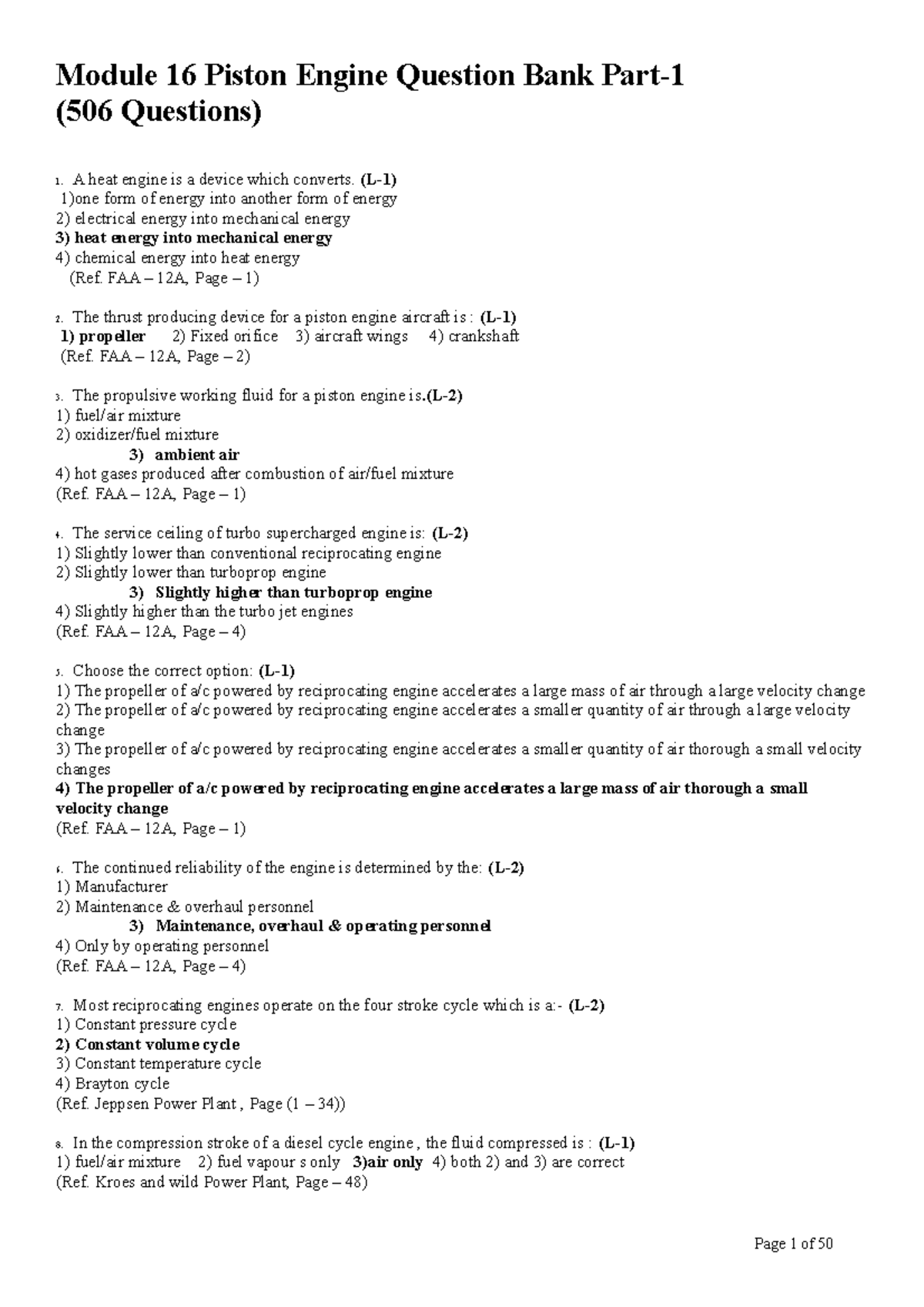 Module 16 Piston Engine QBank Part 1 - 506 Qs - Studocu