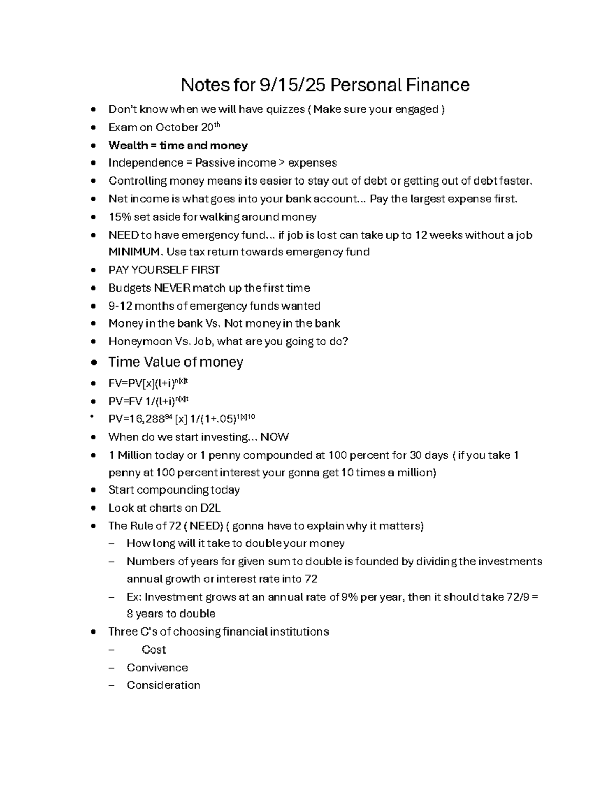Personal Finance Exam Prep Notes (PF 101) - Quizzes & Key Concepts ...
