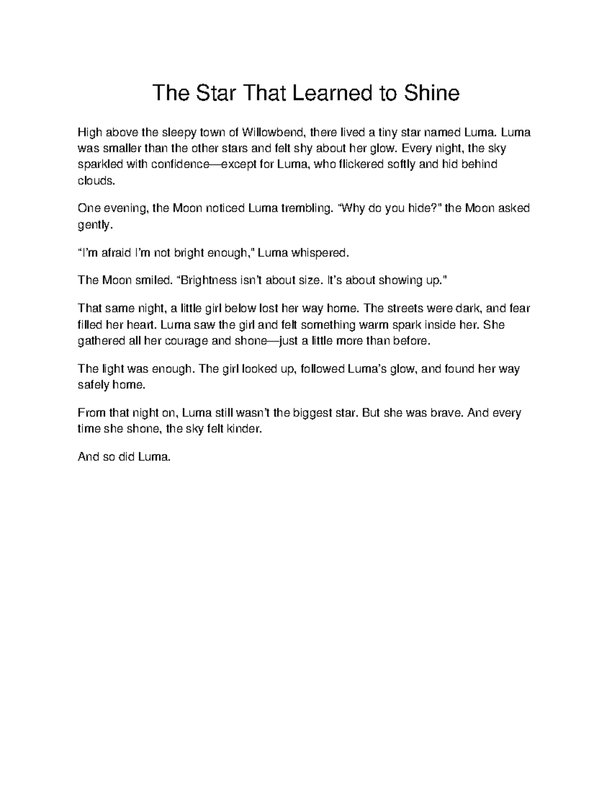 The Star That Learned to Shine: A Tale of Courage and Light - Studocu