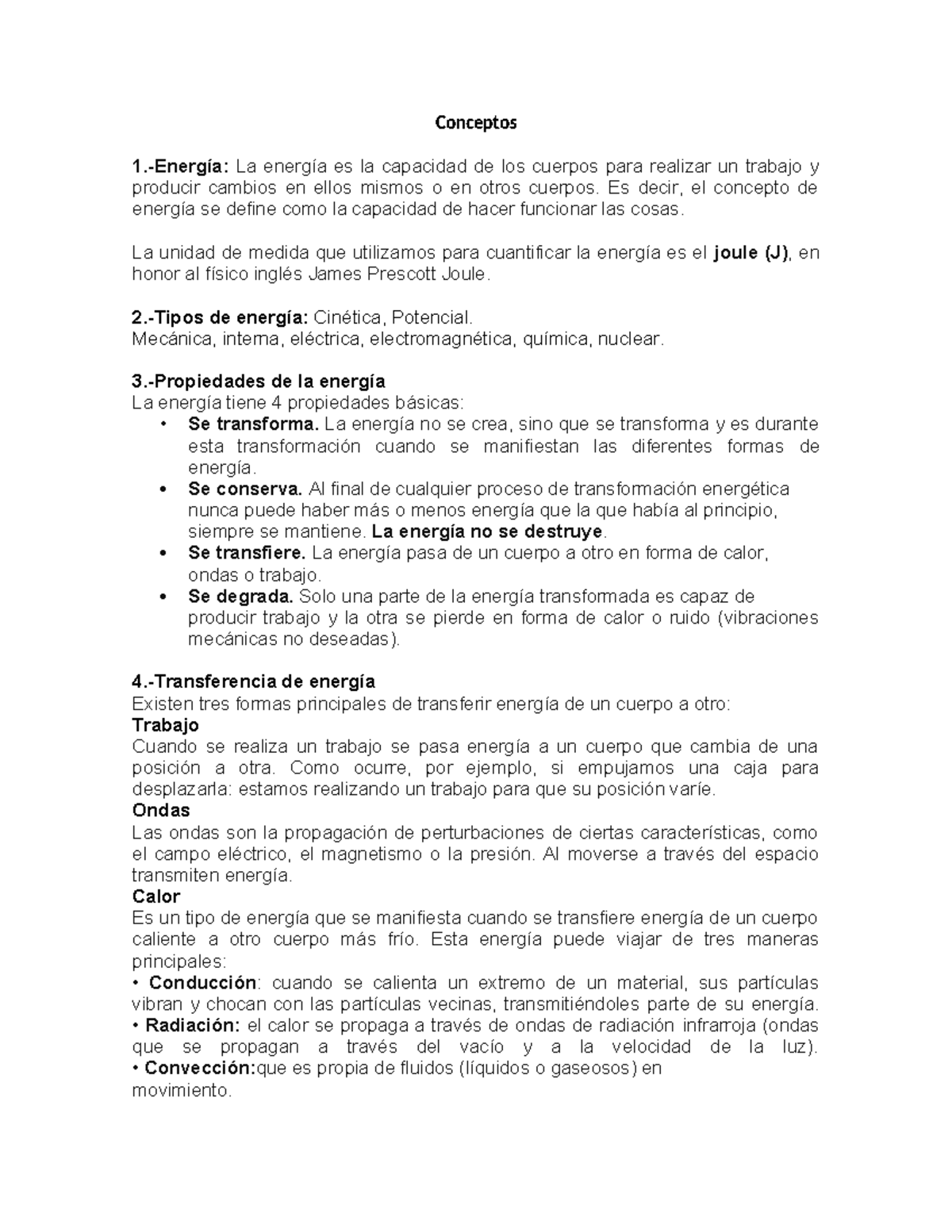 Conceptos - Transferencia de calor - Conceptos 1.-Energía: La energía ...