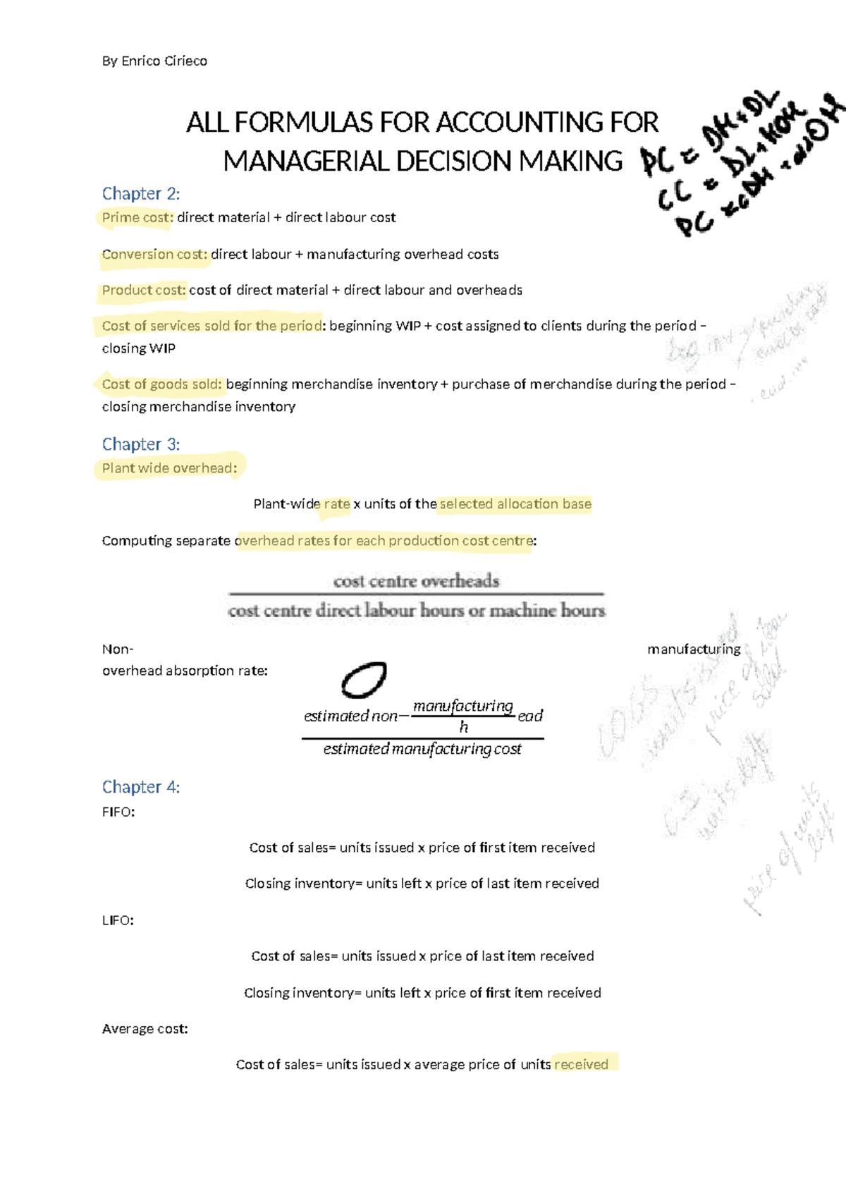 ALL Formulas for Accounting for Managerial Decision Making (Chapter 2-8 ...