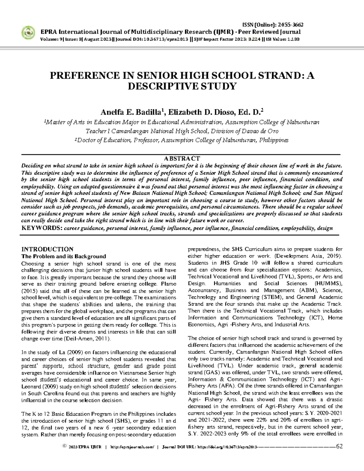 Descriptive Study on Senior High School Strand Preferences: 225PM - Studocu
