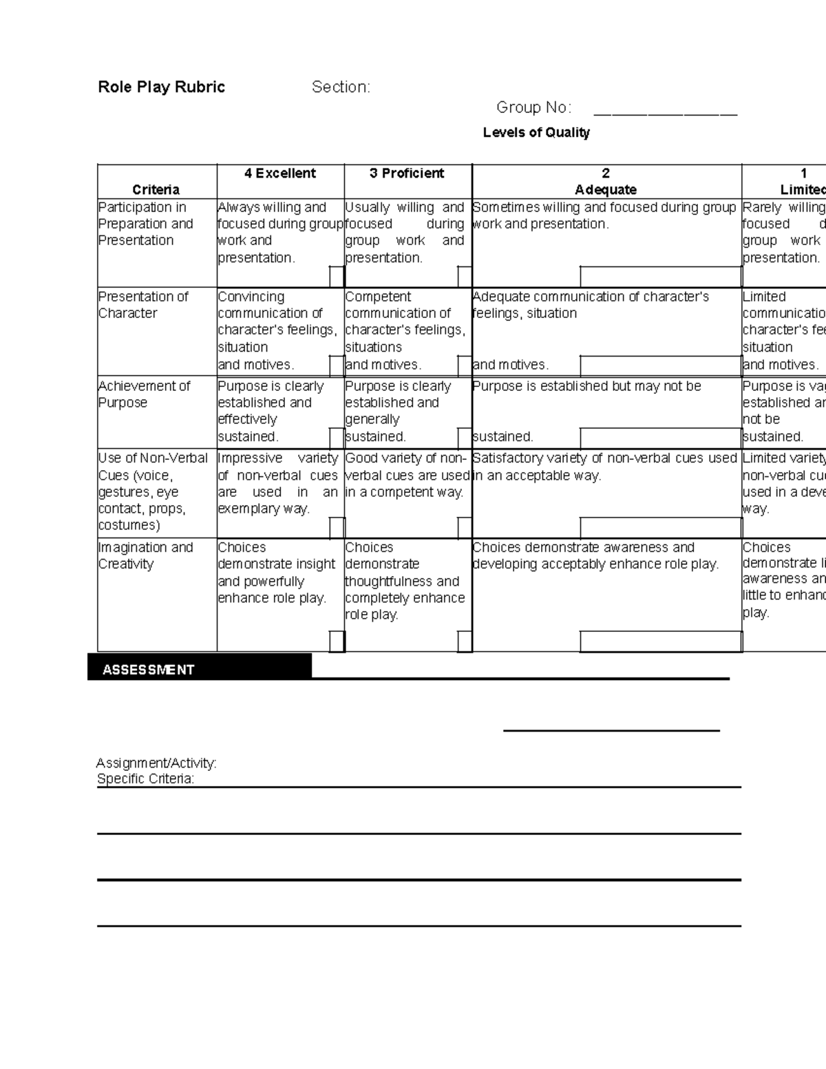Roleplay Rubric: Assessment Criteria for Group Presentations - Studocu
