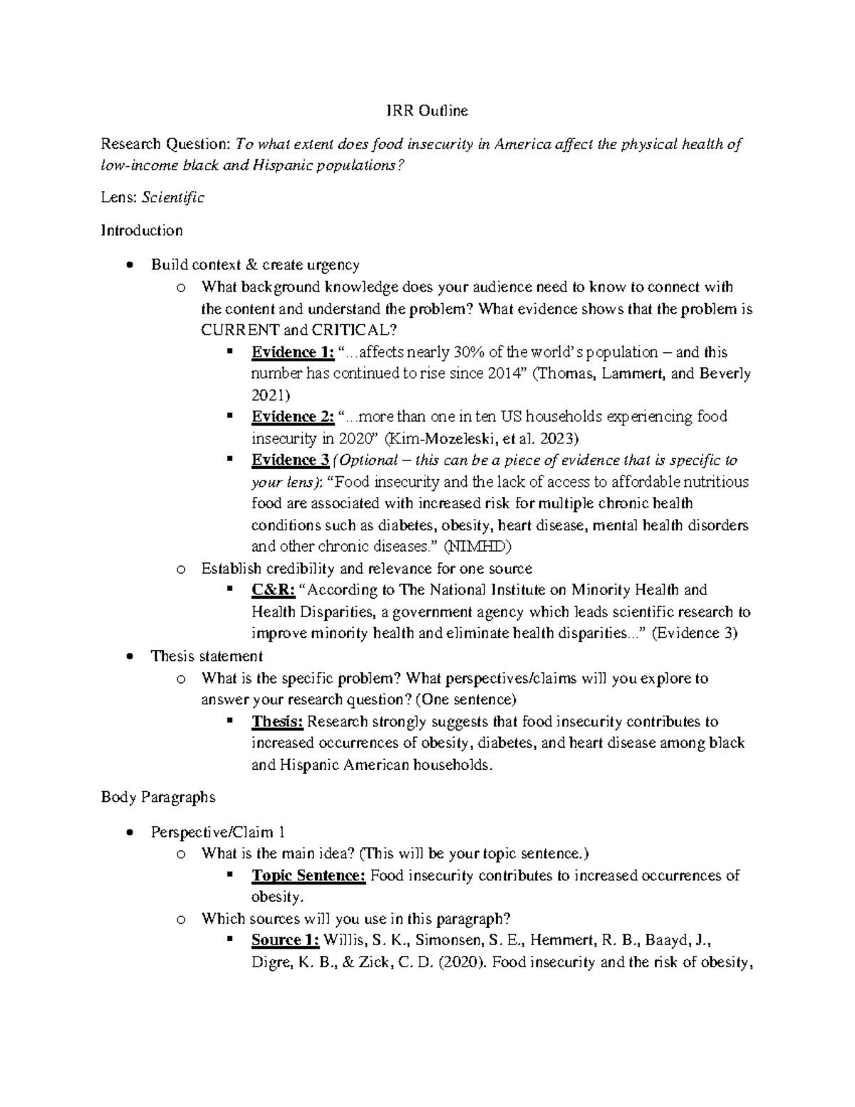 Food Insecurity and Health Impacts - IRR Outline - Studocu