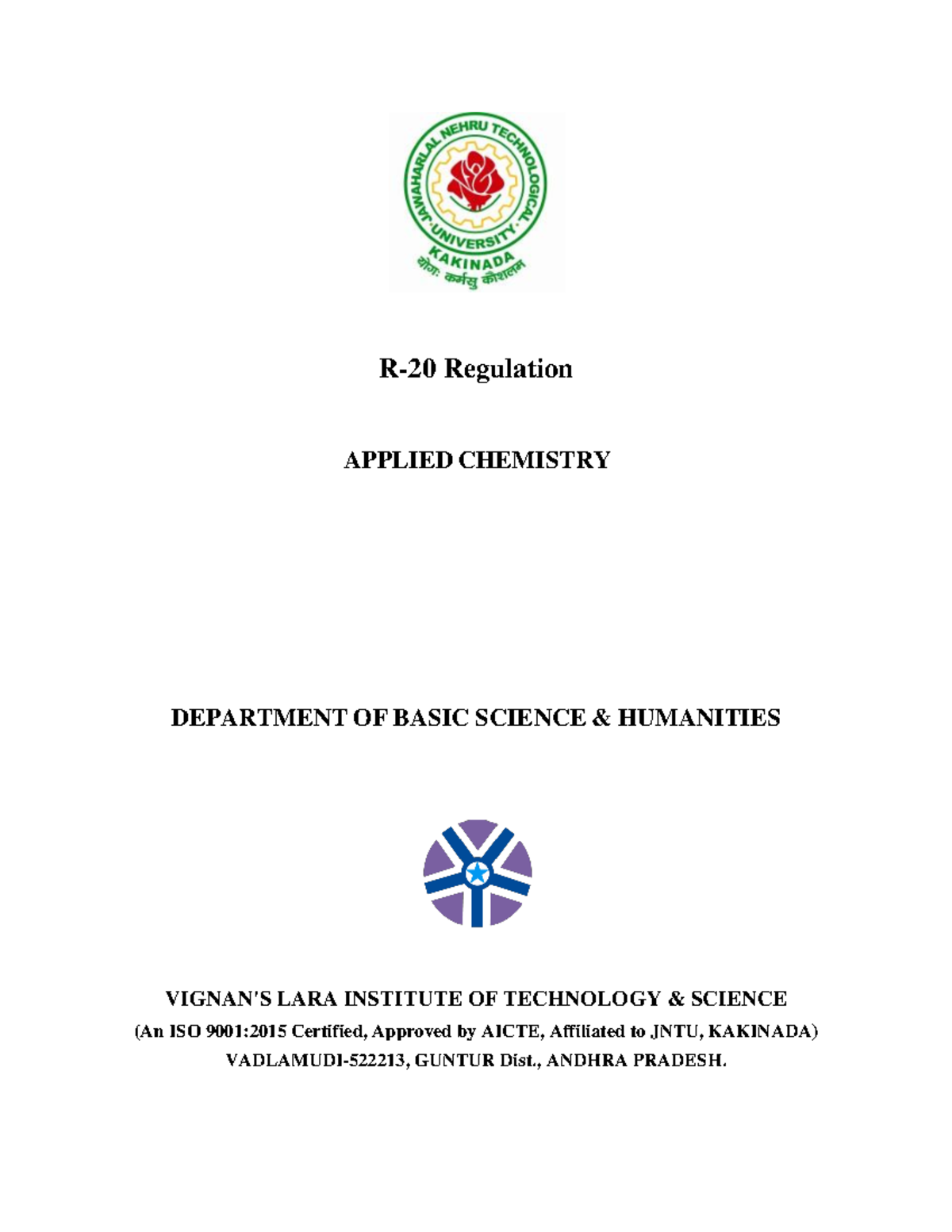 Applied Chemistry R20 Syllabus for ECE - JNTUK (2020-21) - Studocu