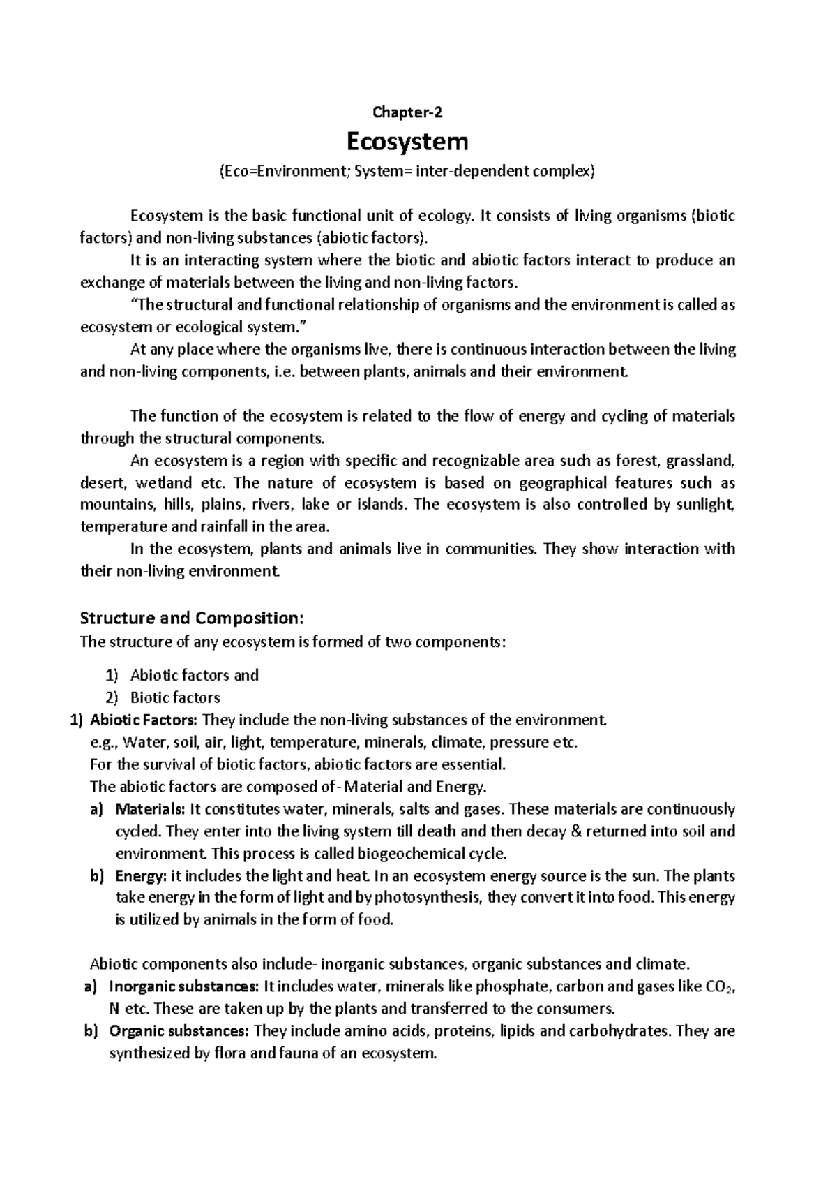 Ecosystem Overview: Interactions of Biotic and Abiotic Factors - Studocu