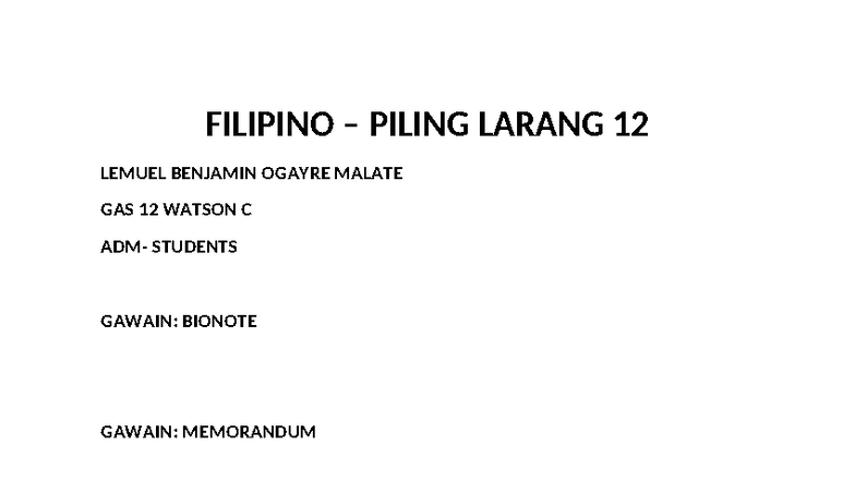 FILIPINO PILING LARANG 12: Lecture Notes and Reflections - Studocu