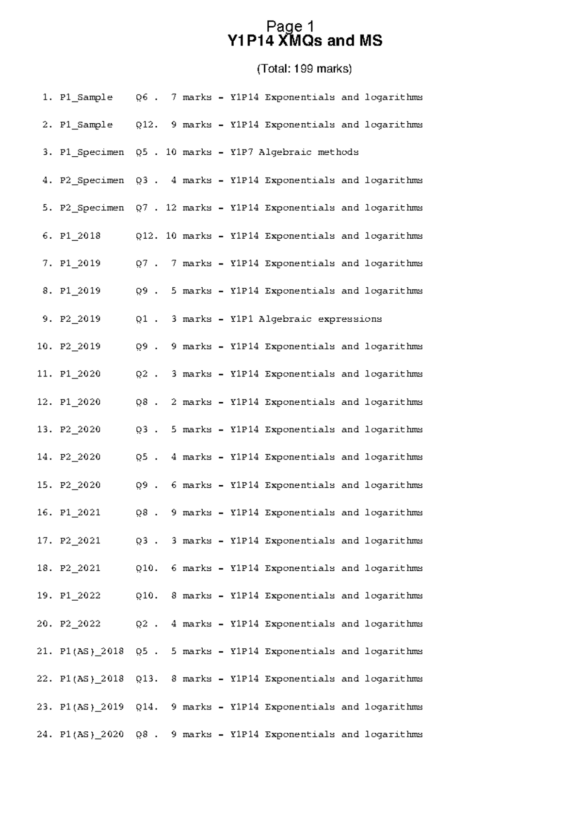 Y1P14 Exponential & Logarithmic Questions - Mark Scheme Analysis - Studocu