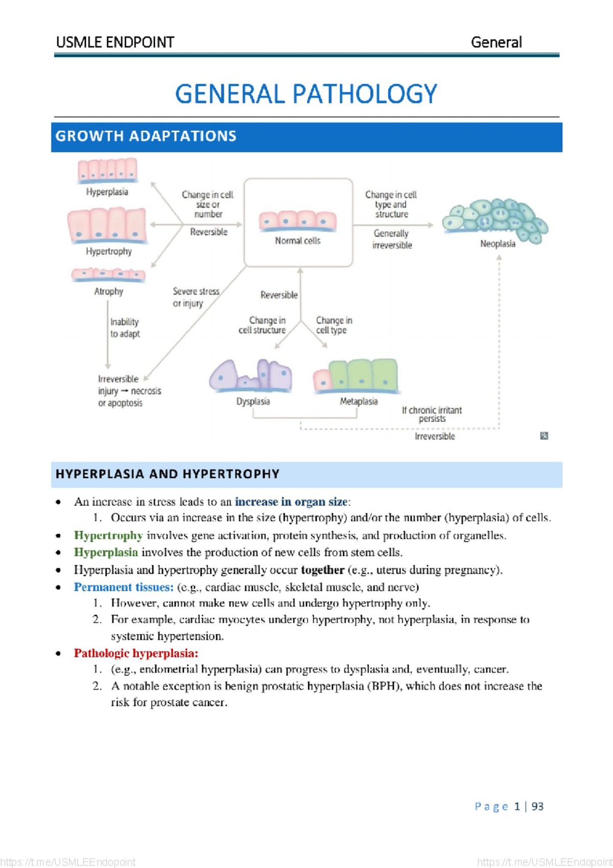 USMLE ENDPOINT General Pathology: Growth Adaptations and Cellular ...