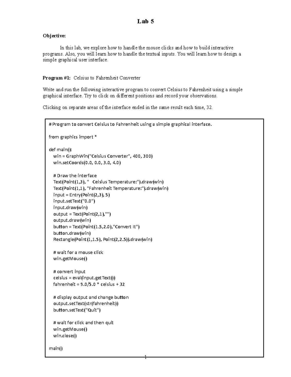 Lab 5 - Python Programming: Interactive GUI & Converters Assignment ...