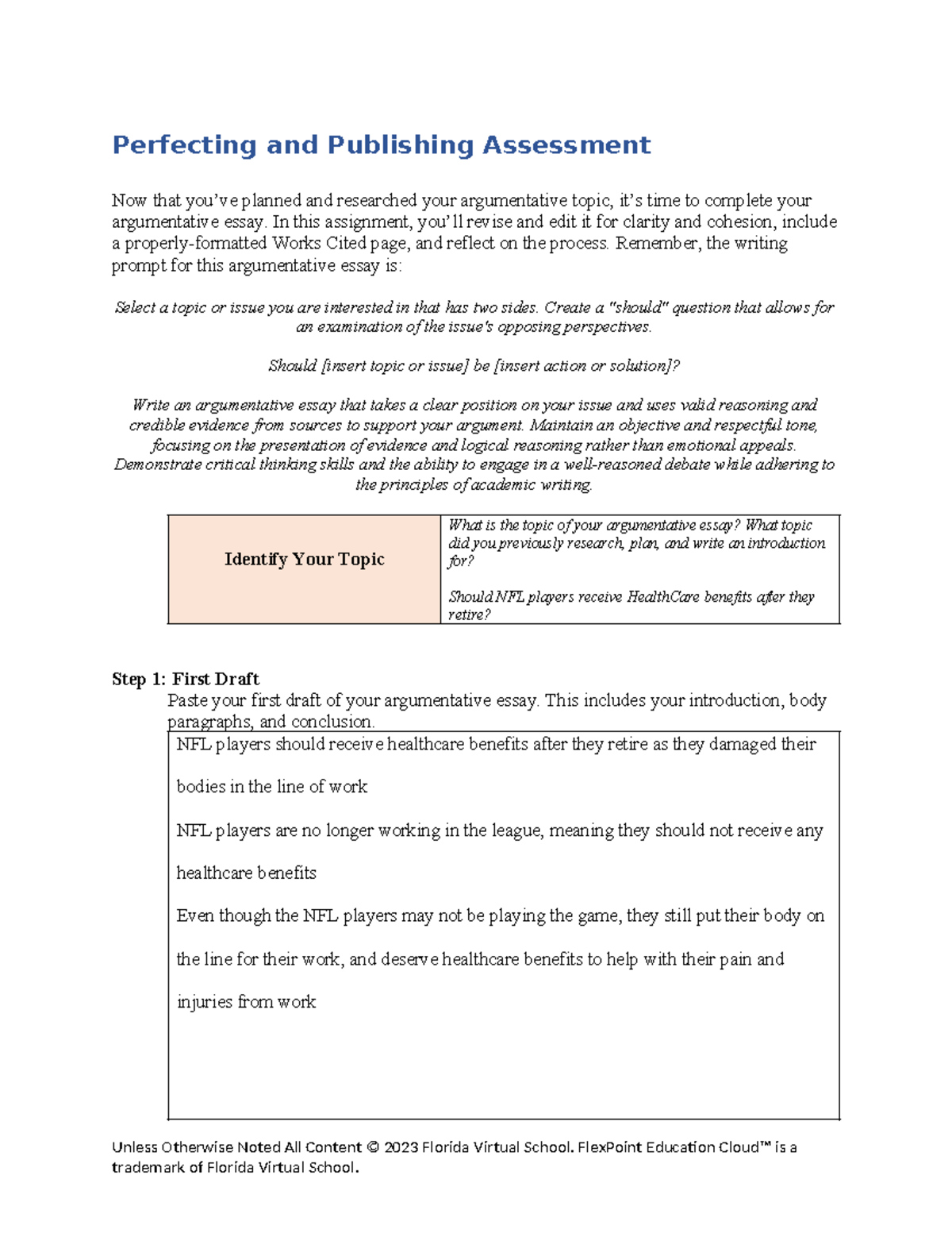 Argumentative Essay Guide - NFL HealthCare Benefits (Course 5.04) - Studocu