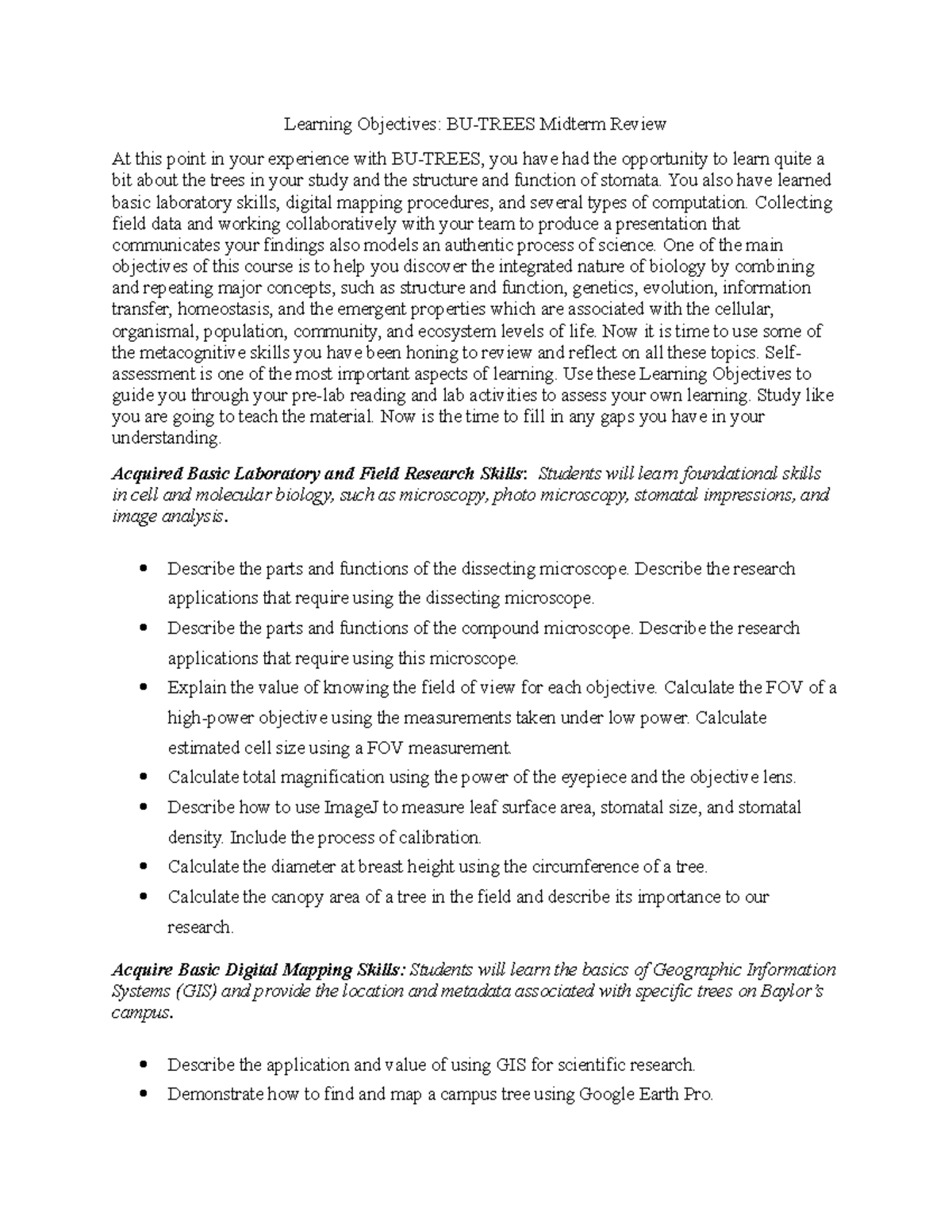 BU-TREES Bio Lab Midterm Review: Key Skills and Concepts - Studocu