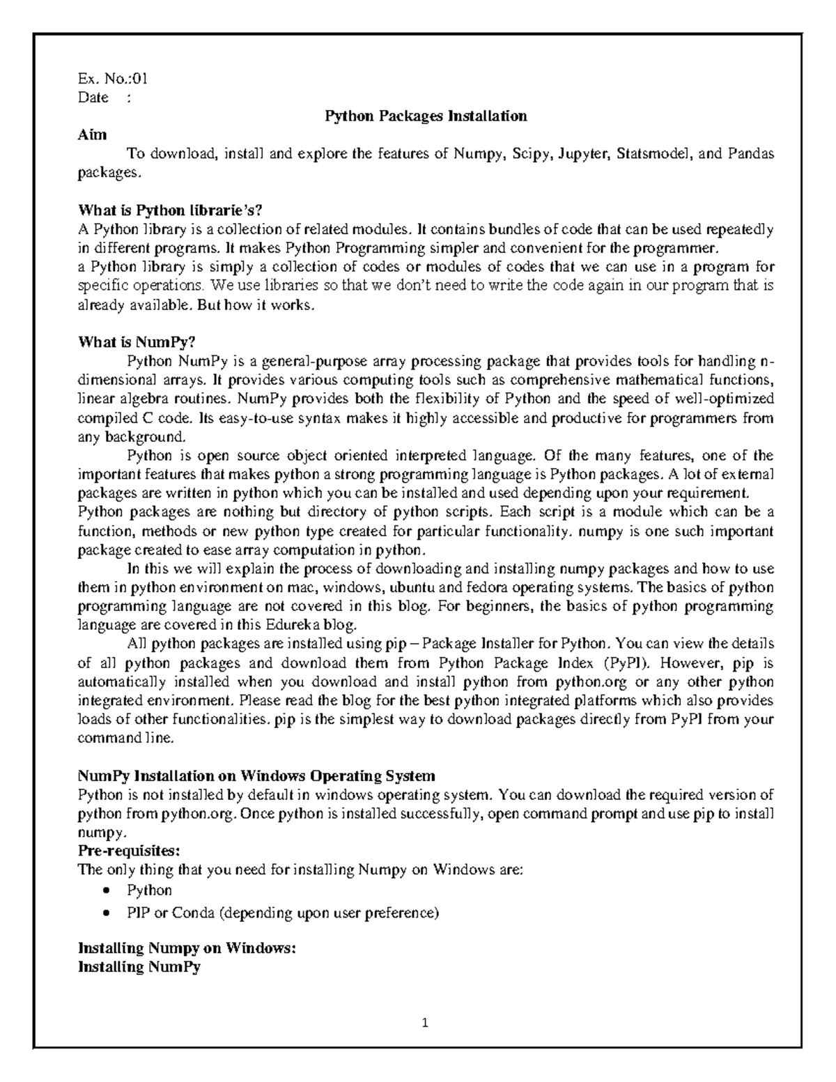 CS3361 Data Science Lab Manual - Ex. No.: Date : Python Packages ...