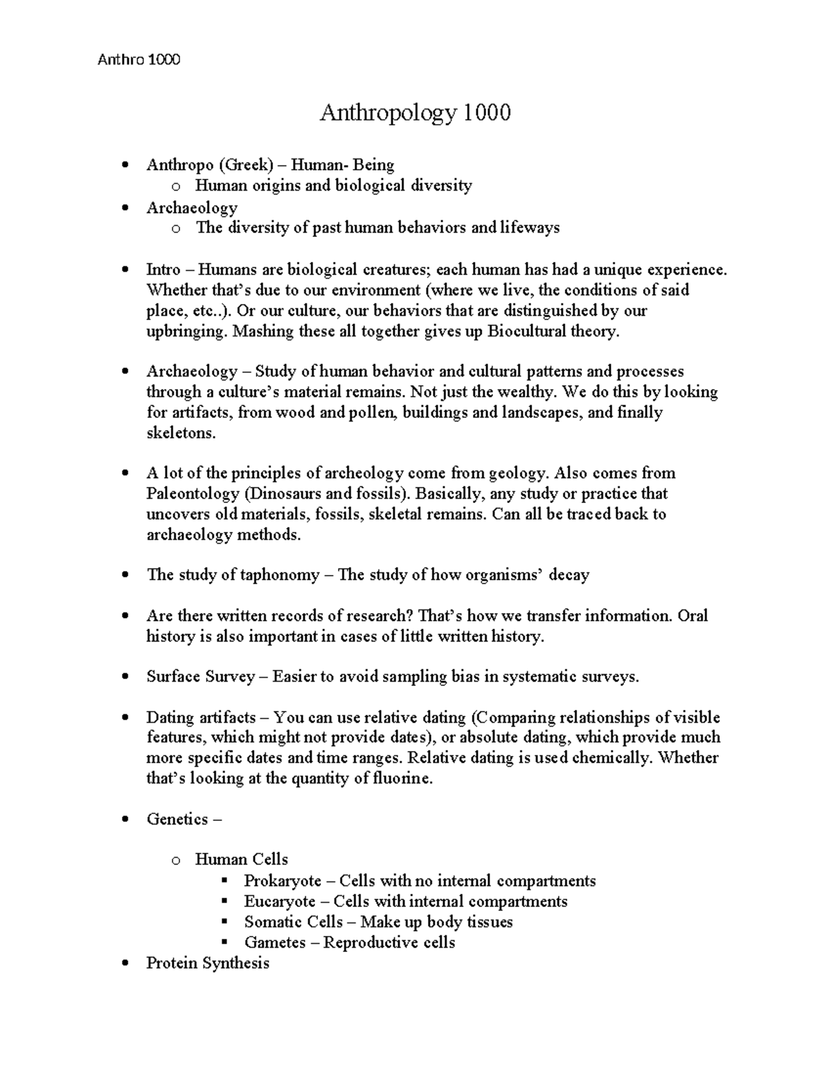 Anthropology 1000 - Notes - Anthro 1000 Anthropology 1000 Anthropo ...
