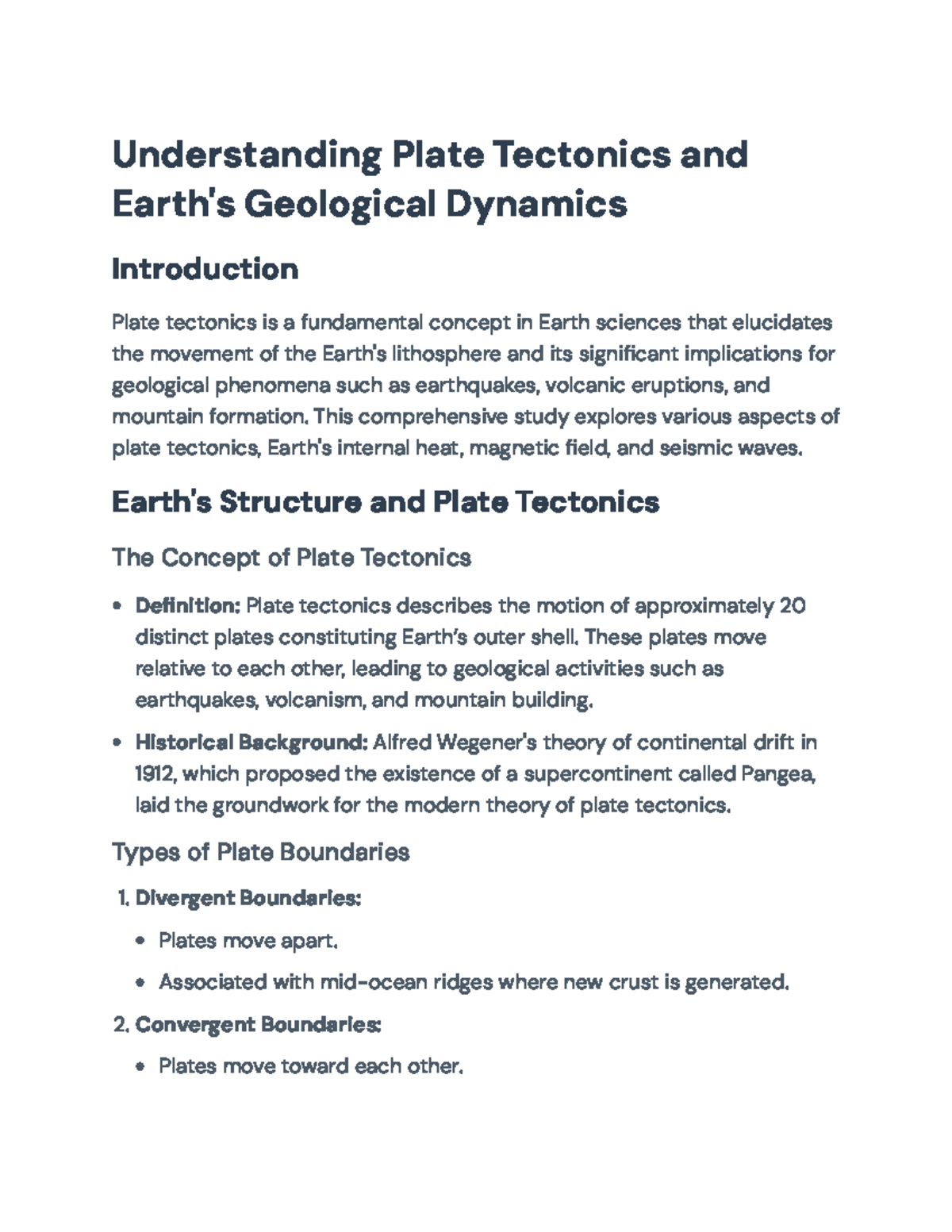 Plate Tectonics and Earth's Dynamics: Understanding Geological ...